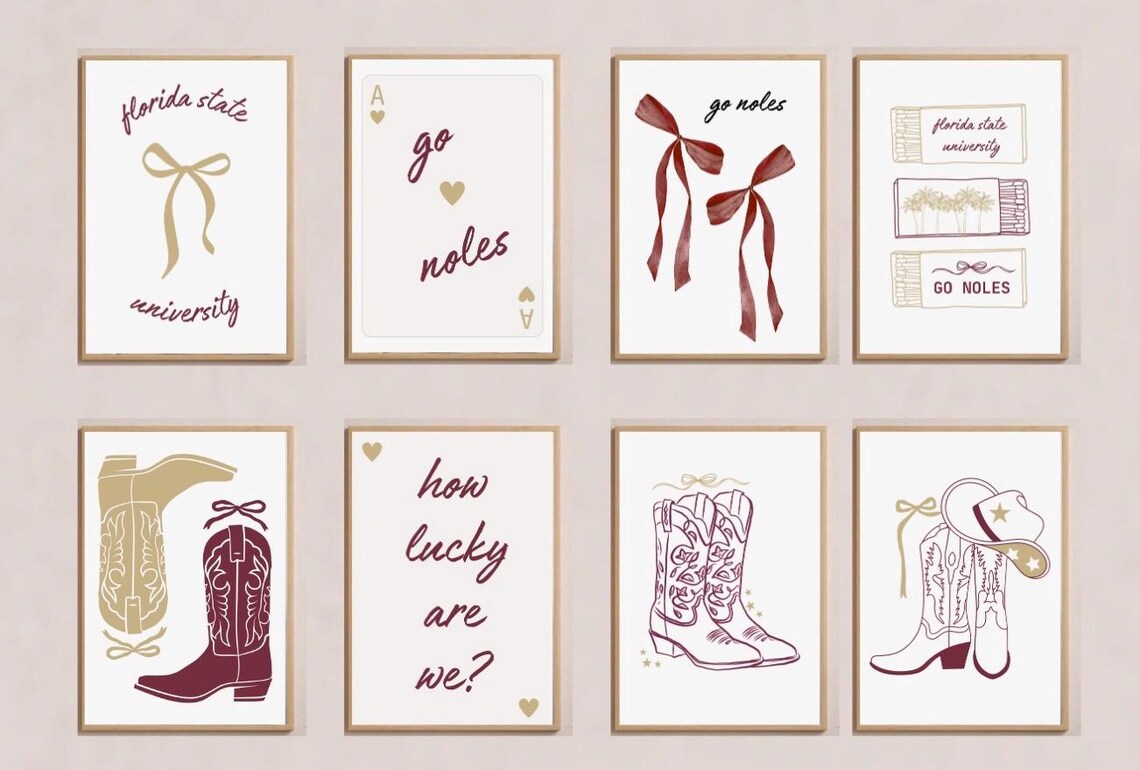 FSU Florida State University Seminoles Wall Decor | Set of 8 | Dorm ...