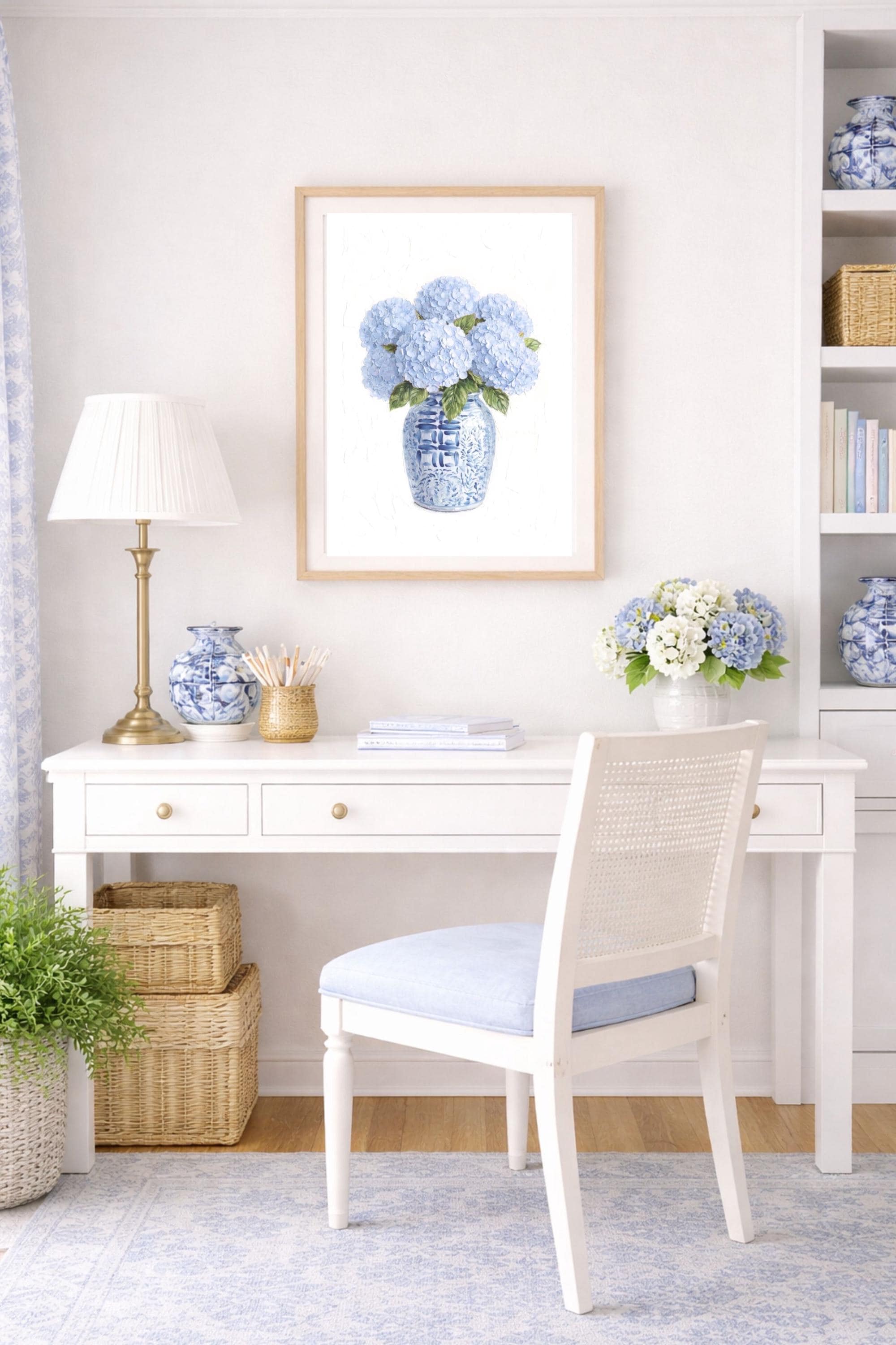 Blue Hydrangea Chinoiserie Vase Print, Coastal Grandmillennial Wall Art ...