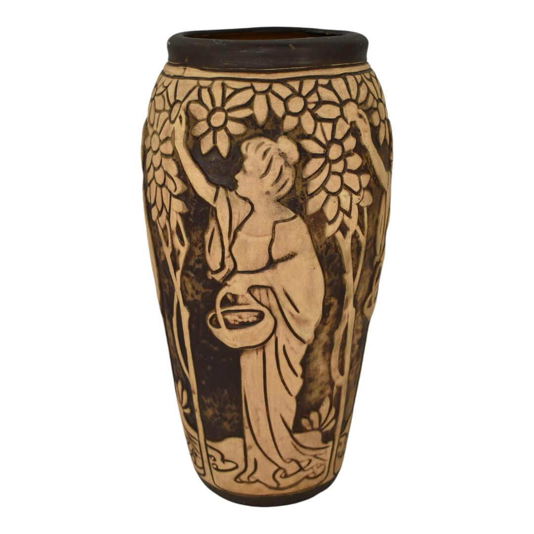 Weller Burntwood Dechiwo 1910s Vintage Art Pottery Women Picking Fruit ...