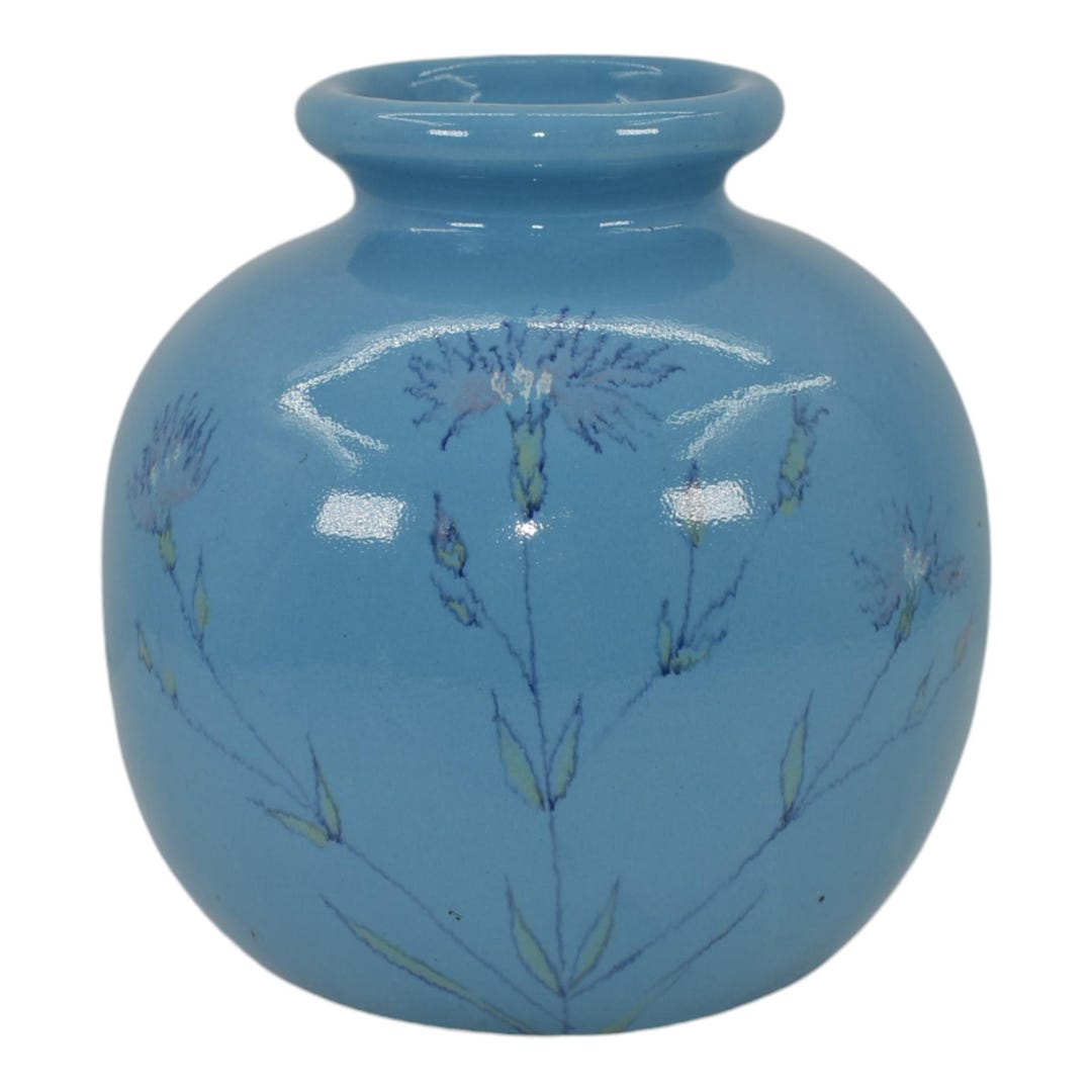 Wellfleet Cape Cod Vintage Art Pottery Bulbous Blue Floral Ceramic Vase ...