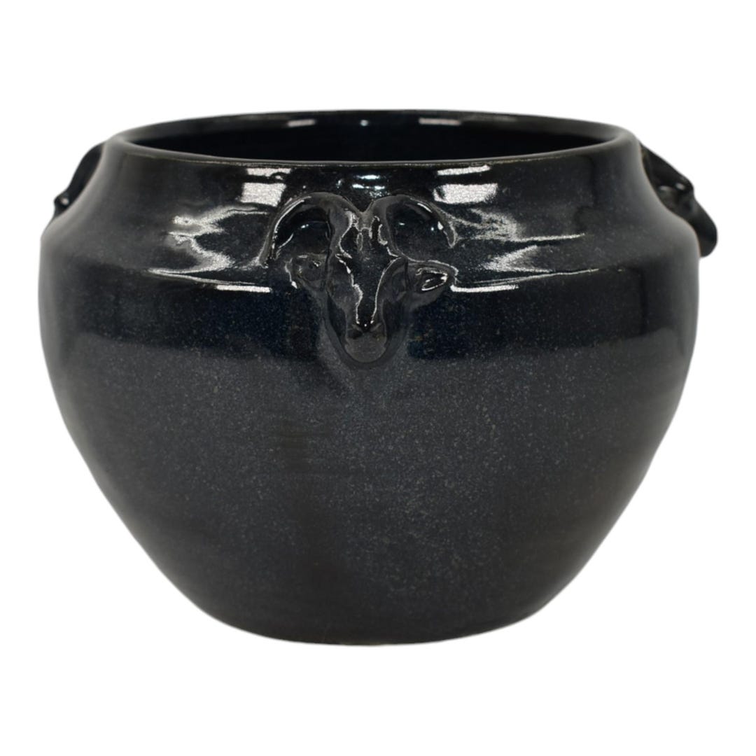 Tom Hatton Vintage Studio Art Pottery Black Ceramic Antelope Bowl Vase ...
