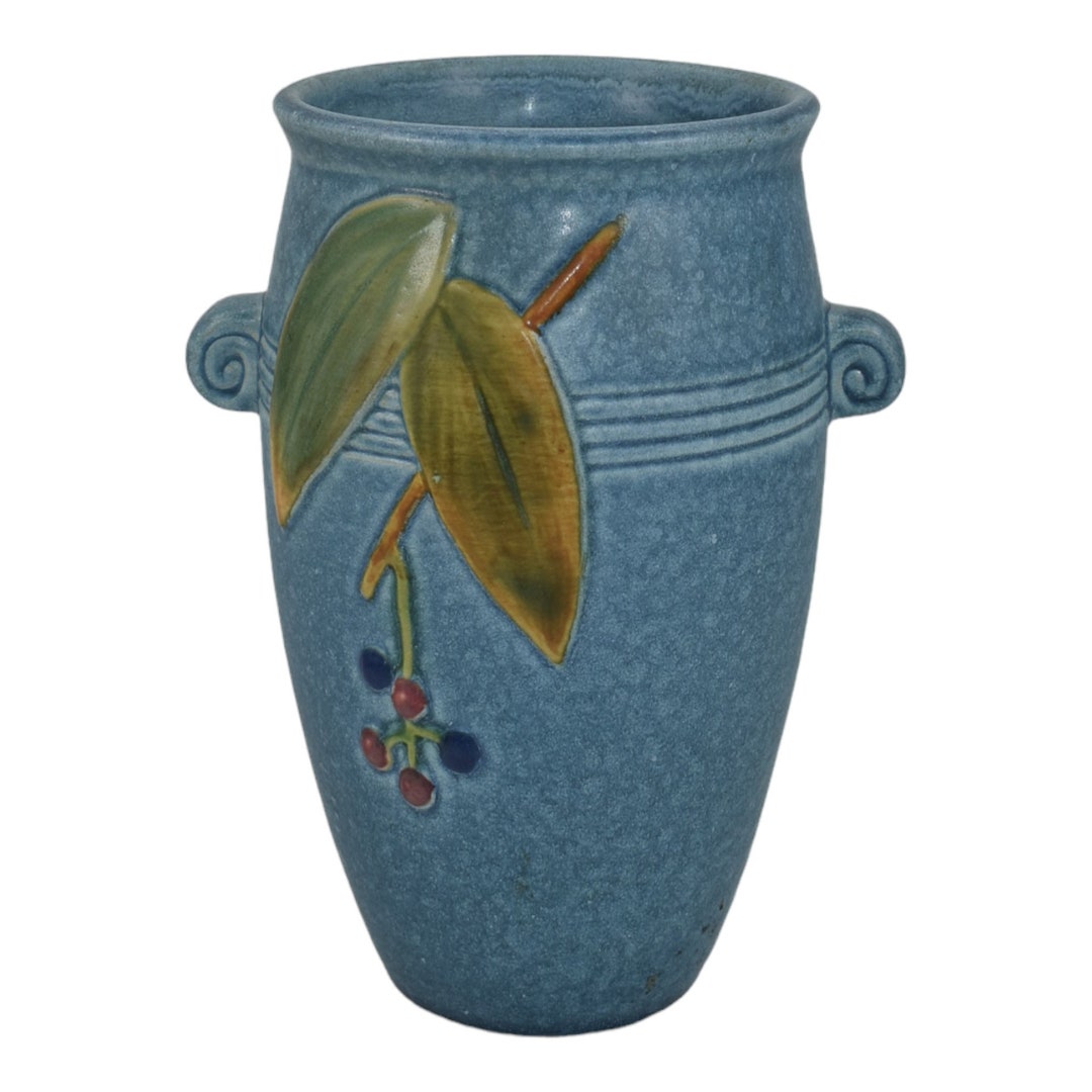 Weller Cornish 1933 Vintage Art Deco Pottery Blue Handled Ceramic Vase ...