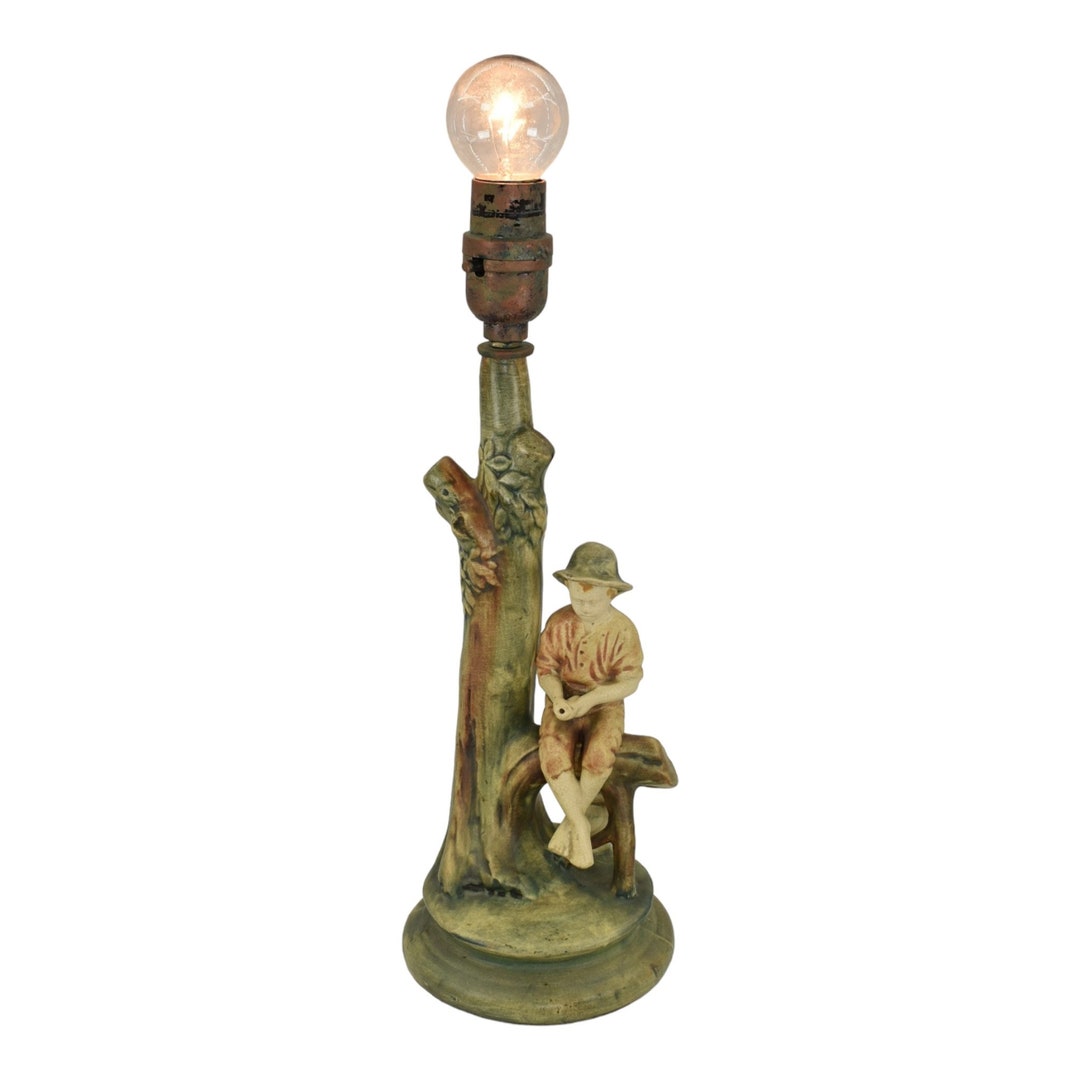 Weller Woodcraft Muskota 1920s Vintage Art Pottery Boy Fishing Ceramic ...