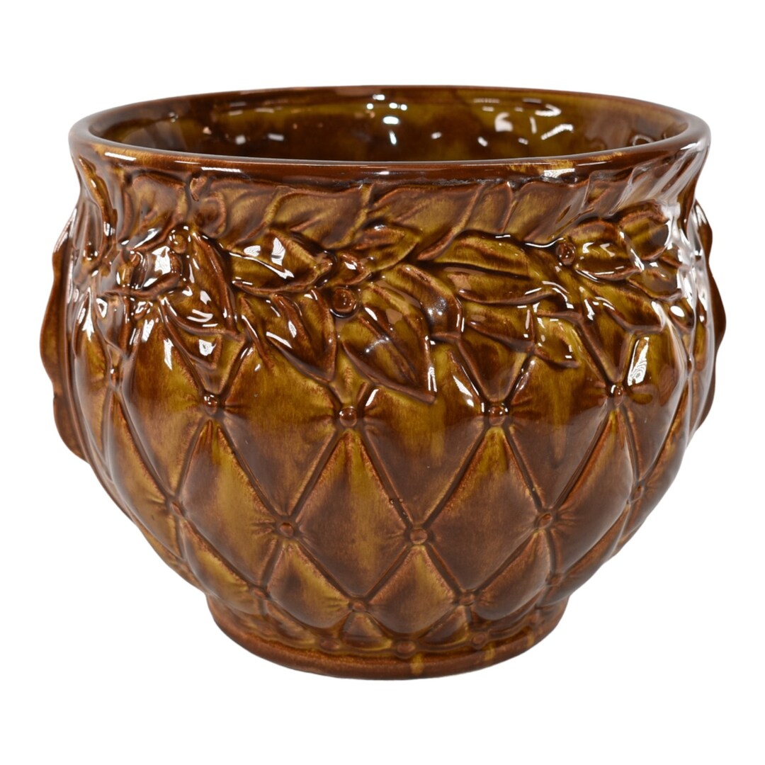 Mccoy 1954 Mid Century Modern Art Pottery Brown Quilted Jardiniere ...