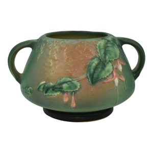 Roseville Fuchsia Green 1938 Vintage Art Pottery Handled Ceramic Bowl ...
