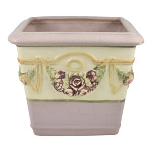 Weller Roma 1910-20s Vintage Art Pottery Floral Pink Square Ceramic ...