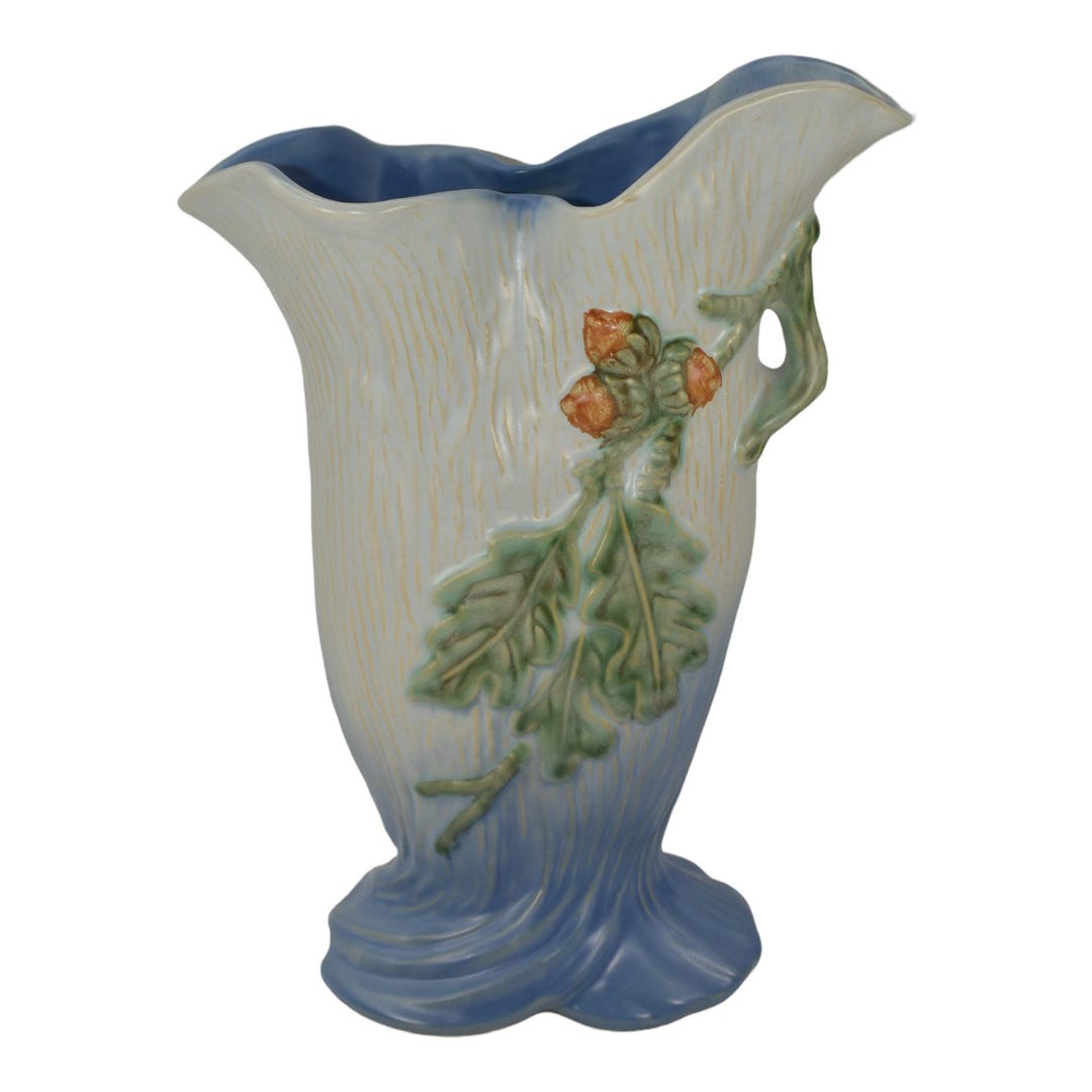 Weller Roba 1930s Vintage Art Pottery Oak Leaf and Acorns Blue Ceramic ...