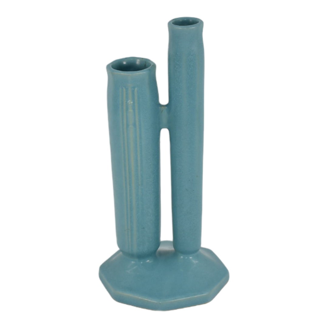 Roseville Russco Matte Blue 1934 Vintage Art Deco Pottery Double Bud ...