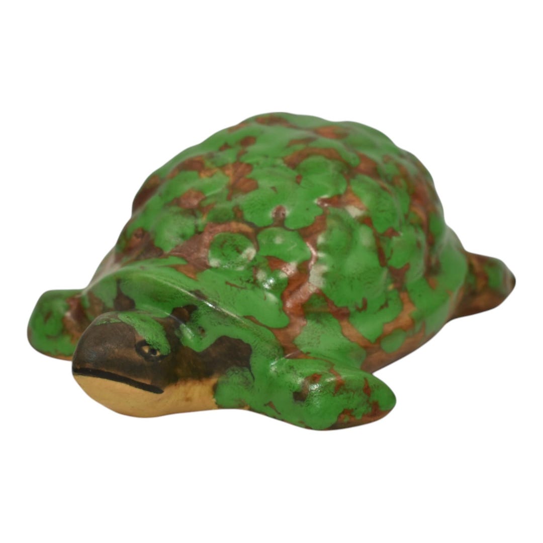 Weller Coppertone 1920s Art Pottery Green Large Turtle Paperweight ...