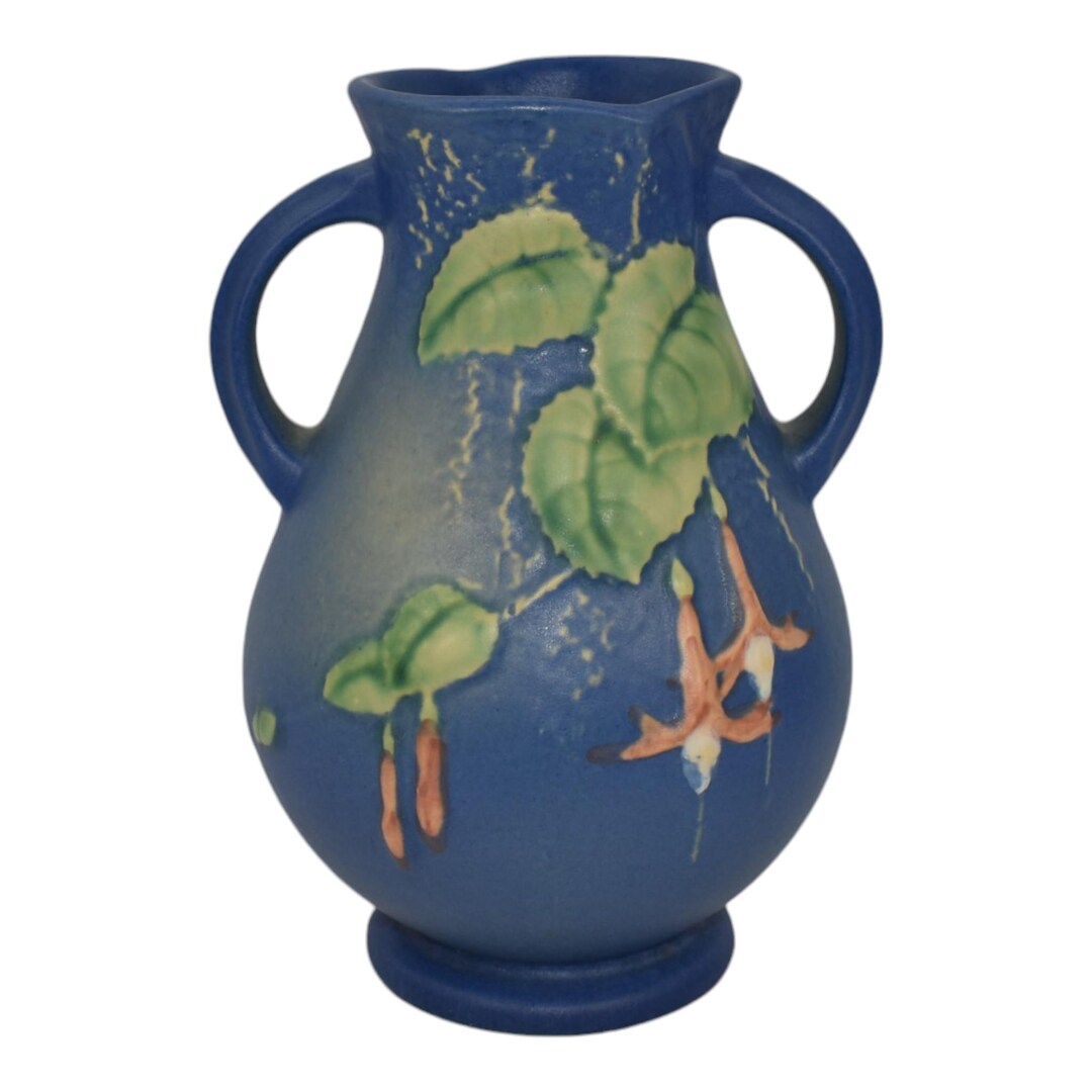 Roseville Fuchsia Blue 1938 Vintage Art Pottery Handled Ceramic Vase ...