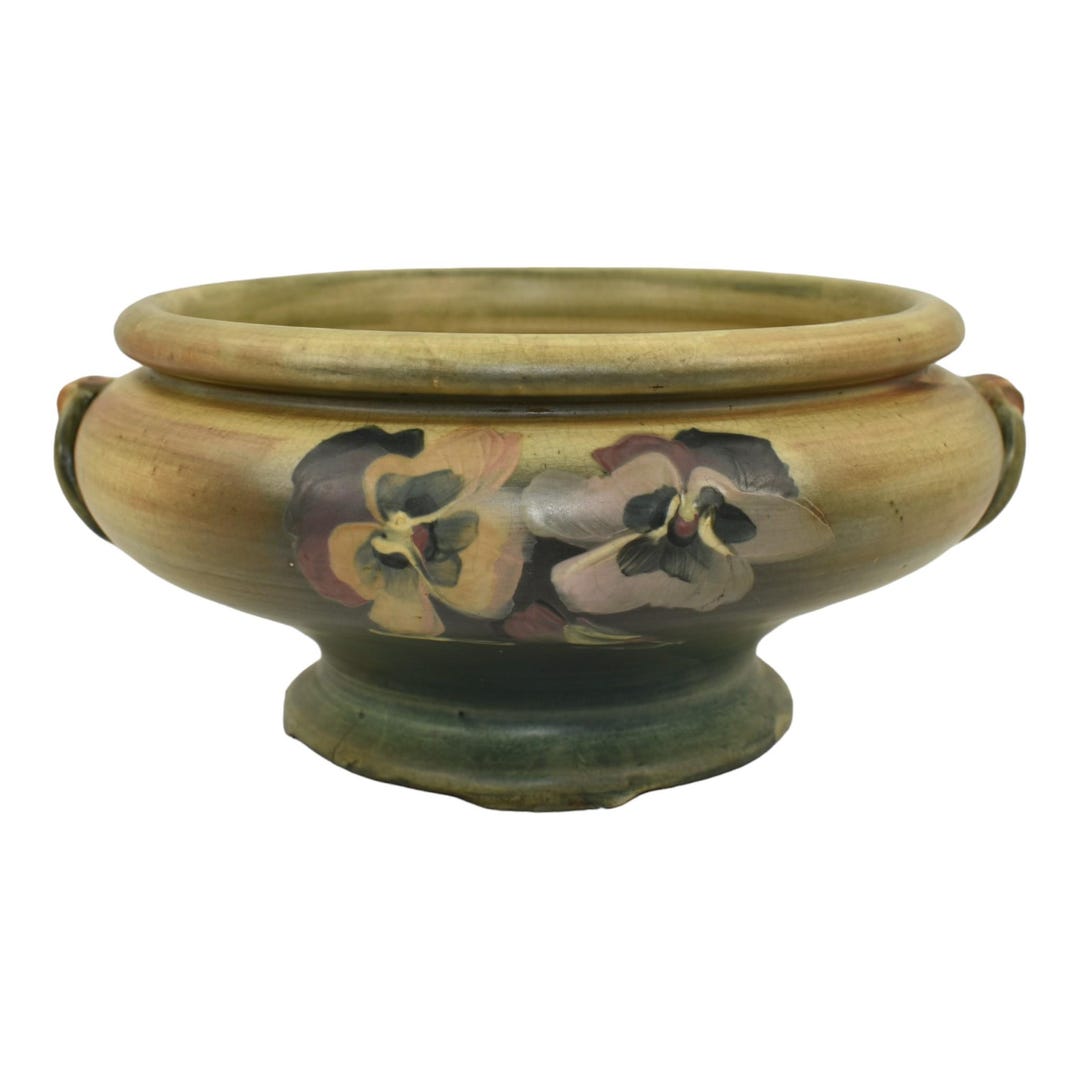Weller Copra 1915 Vintage Art Pottery Pansy Floral Brown Green Ceramic ...