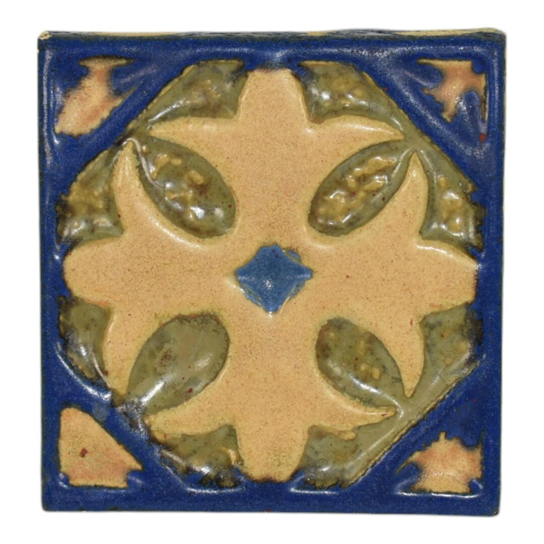 Flint Faience 1920s Vintage Art Pottery Cobalt Blue Bordered Leaf ...