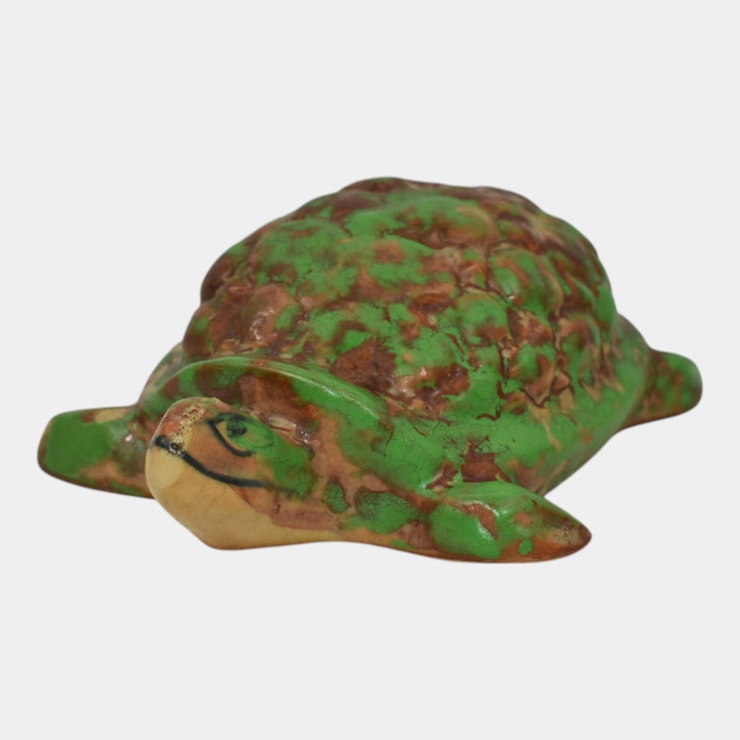 Weller Coppertone 1920s Art Pottery Green Ceramic Turtle Paperweight ...