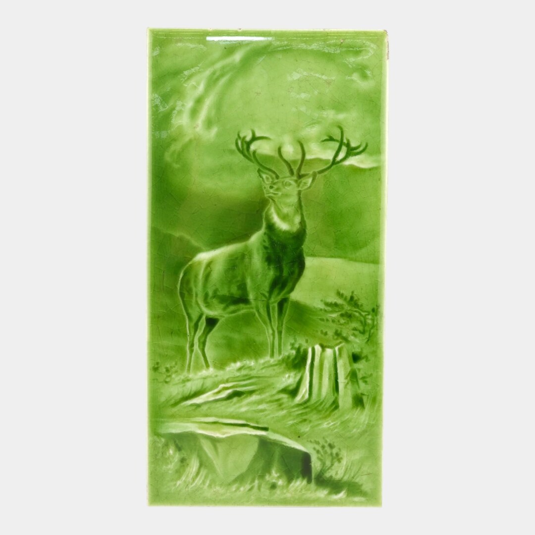 Sherwin and Cotton English 1900s Green Stag Deer Tile by George ...