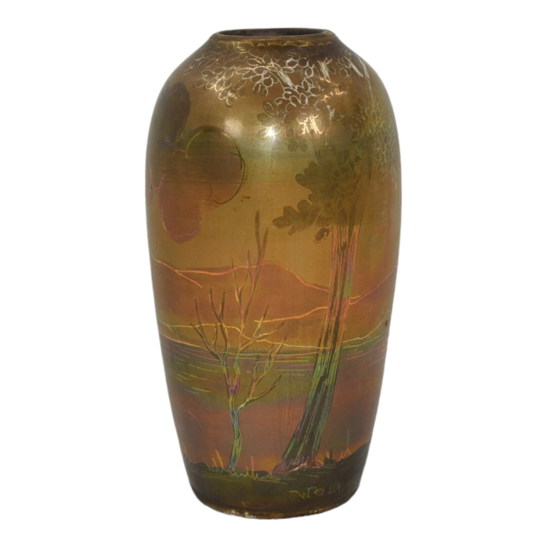 Weller Lasa 1920s Art Nouveau Pottery Luster Glaze Scenic Trees and ...