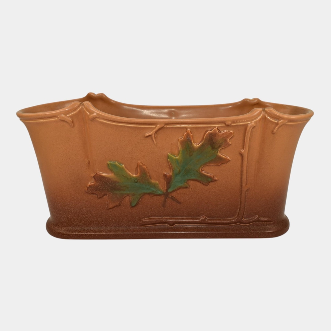 Weller Oak Leaf 1930s Vintage Art Pottery Brown Ceramic Window Box ...