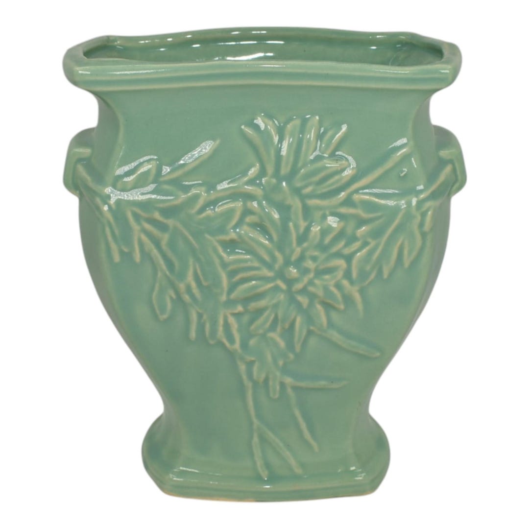 Mccoy Mid Century Modern Art Pottery Teal Green Chrysanthemum Ceramic ...