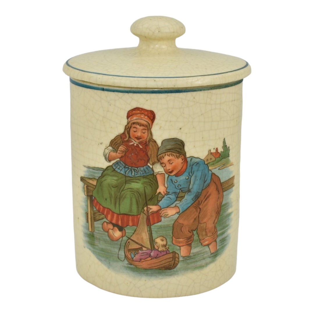 Roseville Creamware Dutch 1900s Vintage Art Pottery Ceramic Covered Jar ...