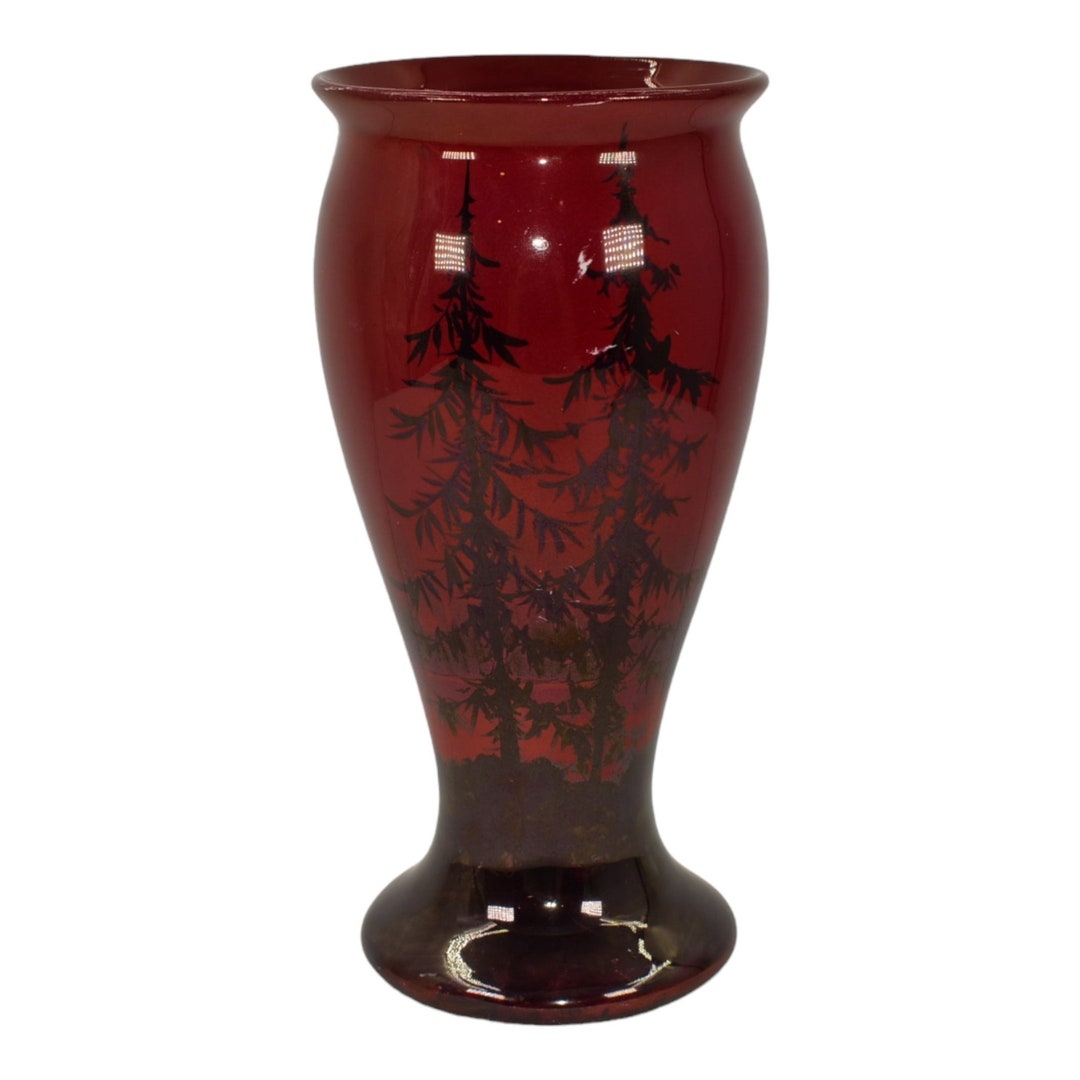 Weller Lamar 1920s Vintage Art Deco Pottery Birds Pine Trees Red ...