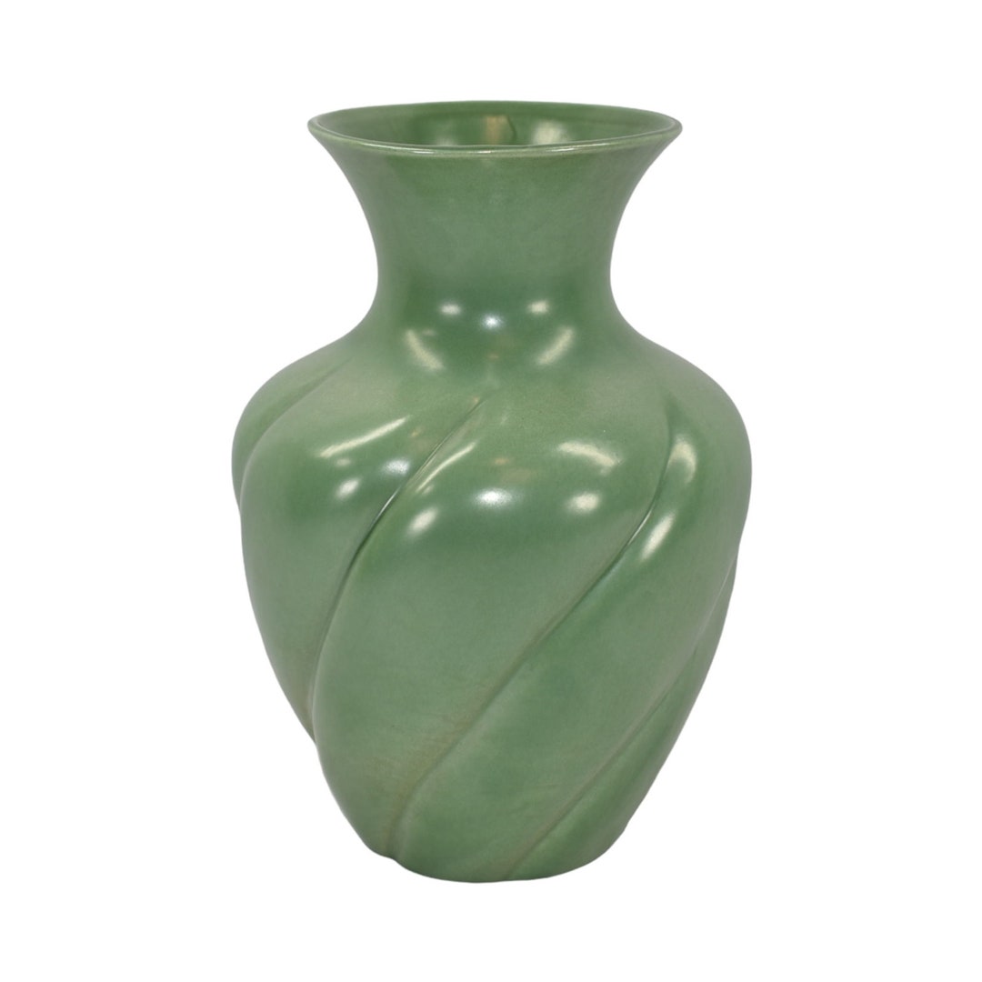 Red Wing 1958 Vintage Mid Century Modern Pottery Green Swirl Ceramic ...