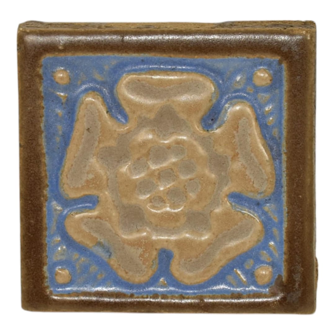 Flint Faience 1920s Vintage Art Pottery Gray Blue Ceramic Flower Tile ...