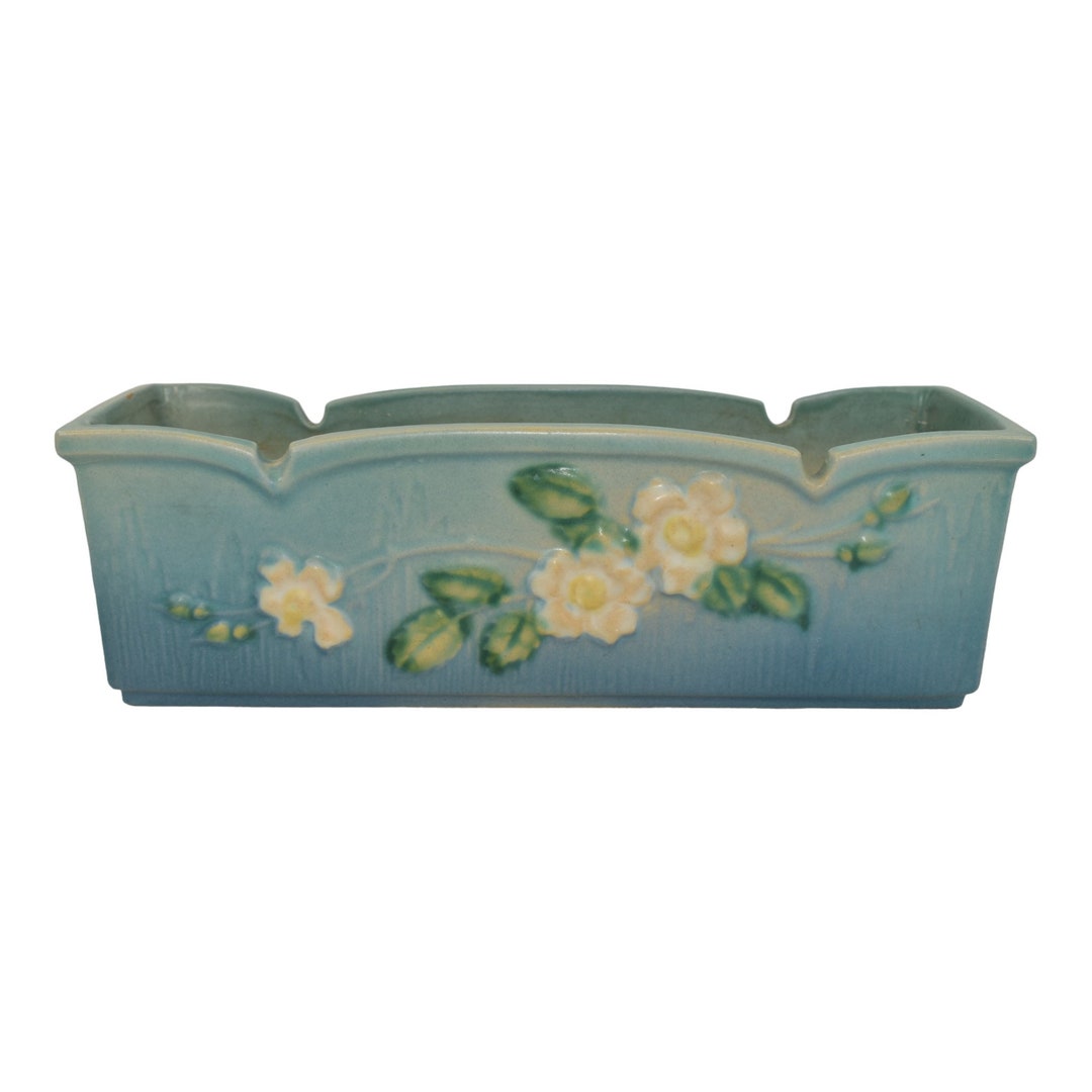 Roseville White Rose Blue 1940 Vintage Pottery Ceramic Window Box ...