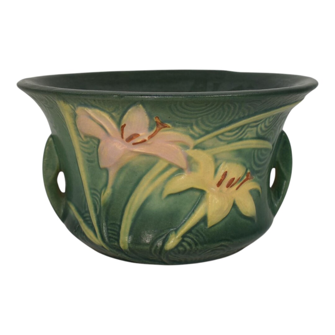 Roseville Zephyr Lily Green 1946 Vintage Art Pottery Handled Ceramic ...