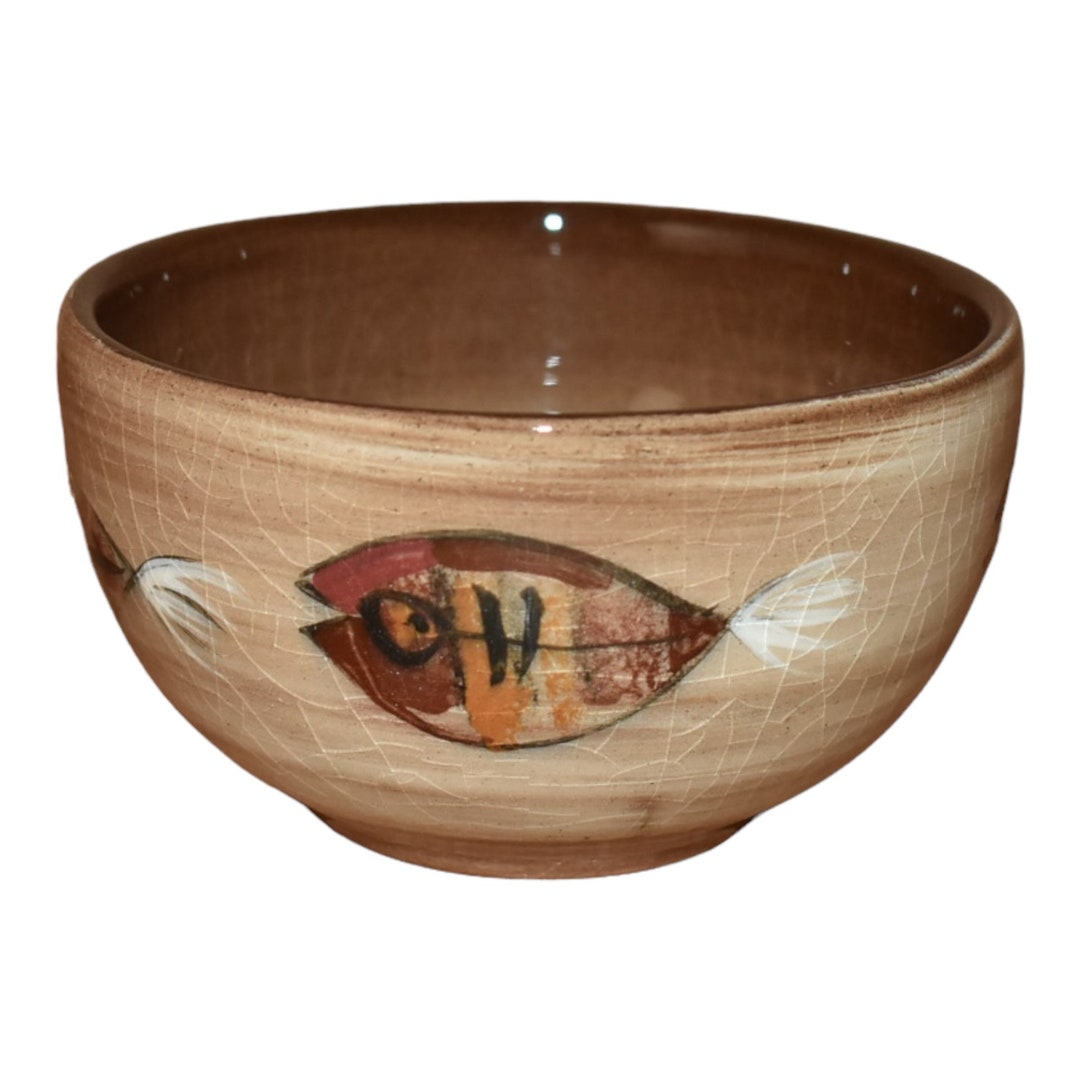 Pillin Studio Art Pottery Mid Century Modern Brown Painted Fish Ceramic ...