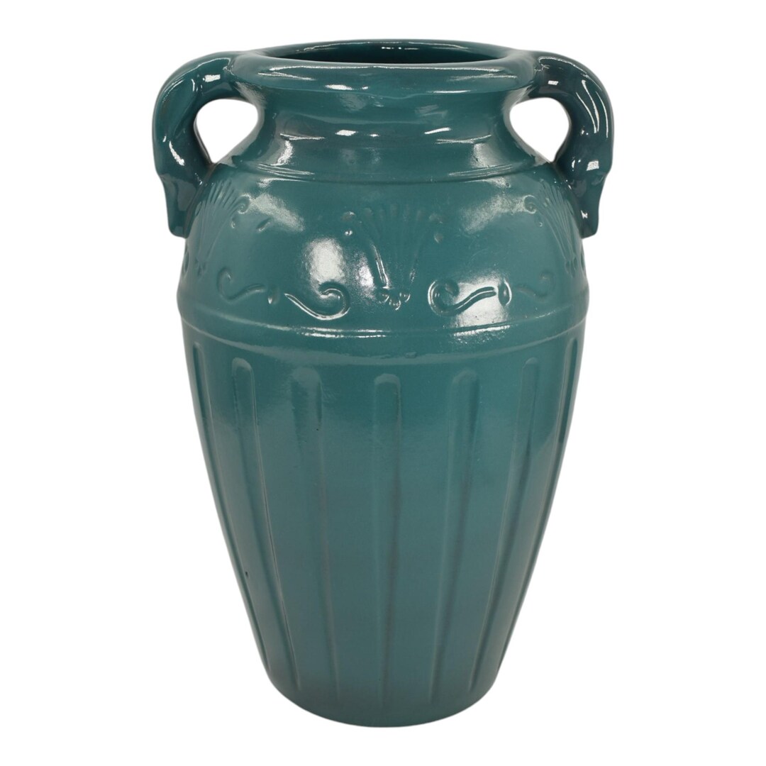 Robinson Ransbottom Vintage Ohio Pottery Blue Green Ceramic Floor Vase ...