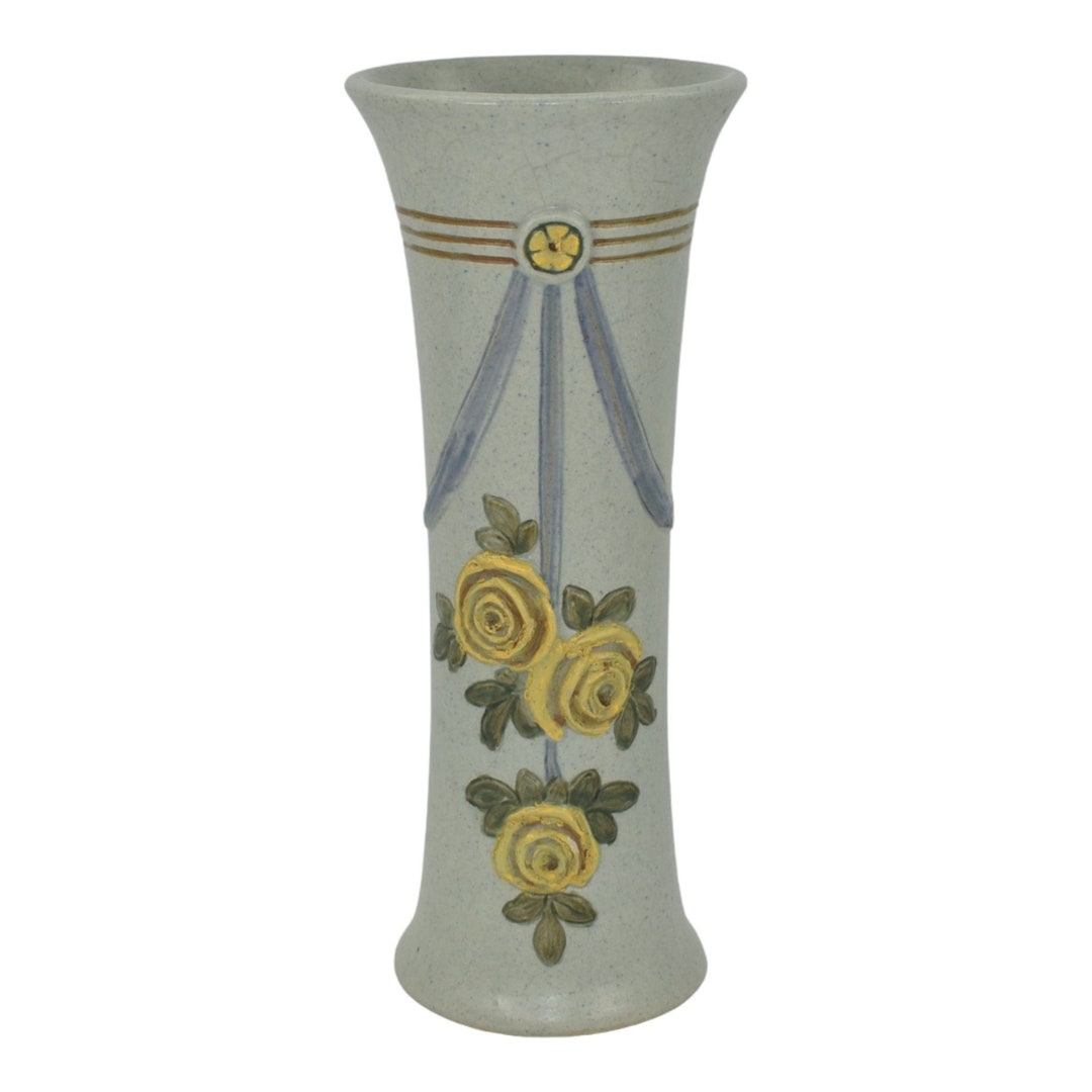 Weller Roma Blue Trial Glaze Variant 1910-20s Pottery Rose Tall Ceramic ...