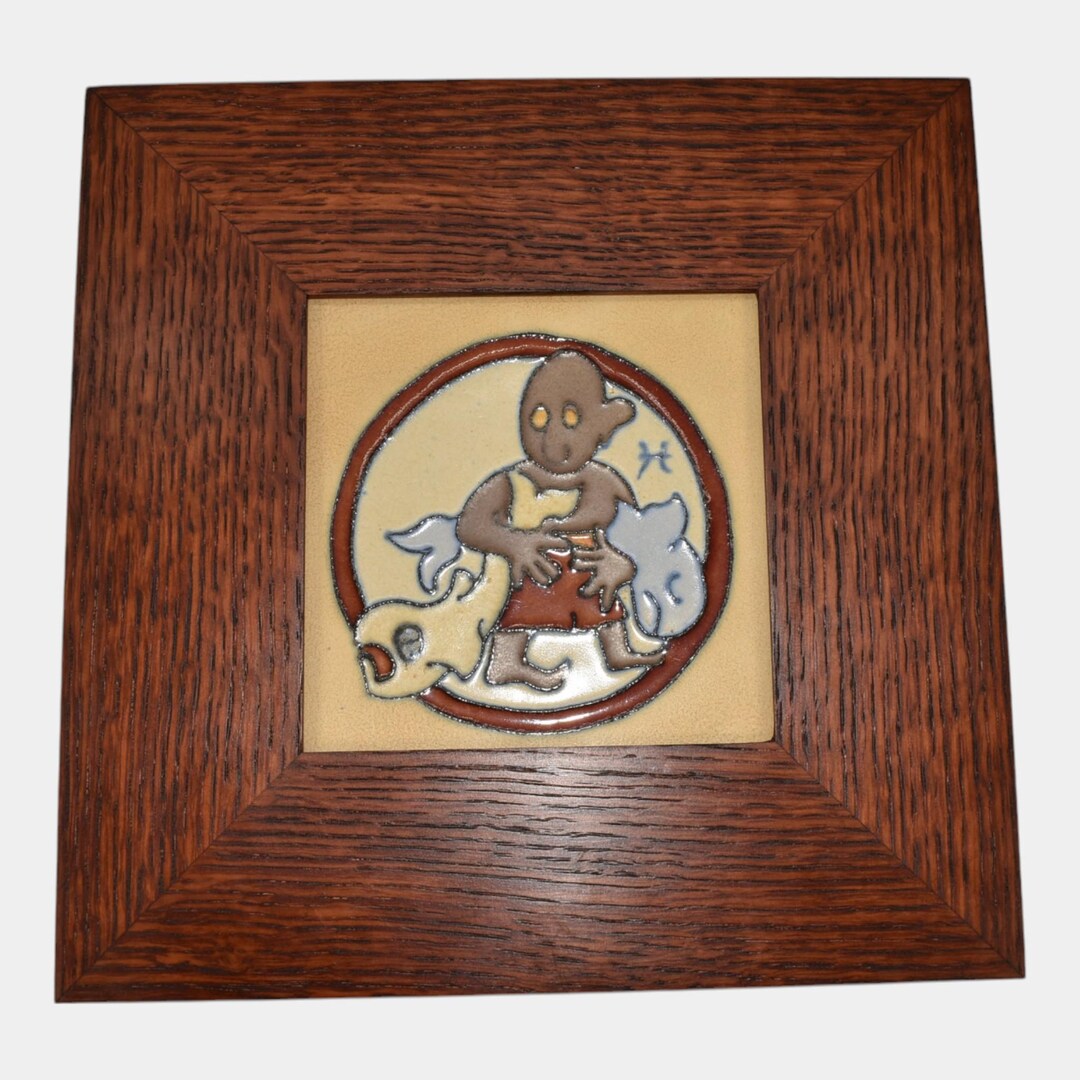 Flint Faience 1920's Art Pottery Tan Brown Ceramic Pisces Zodiac Tile ...