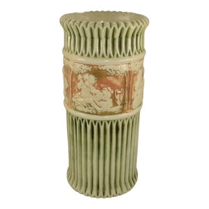 Roseville Donatello 1916 Vintage Art Pottery Cherub Green Ceramic Vase ...