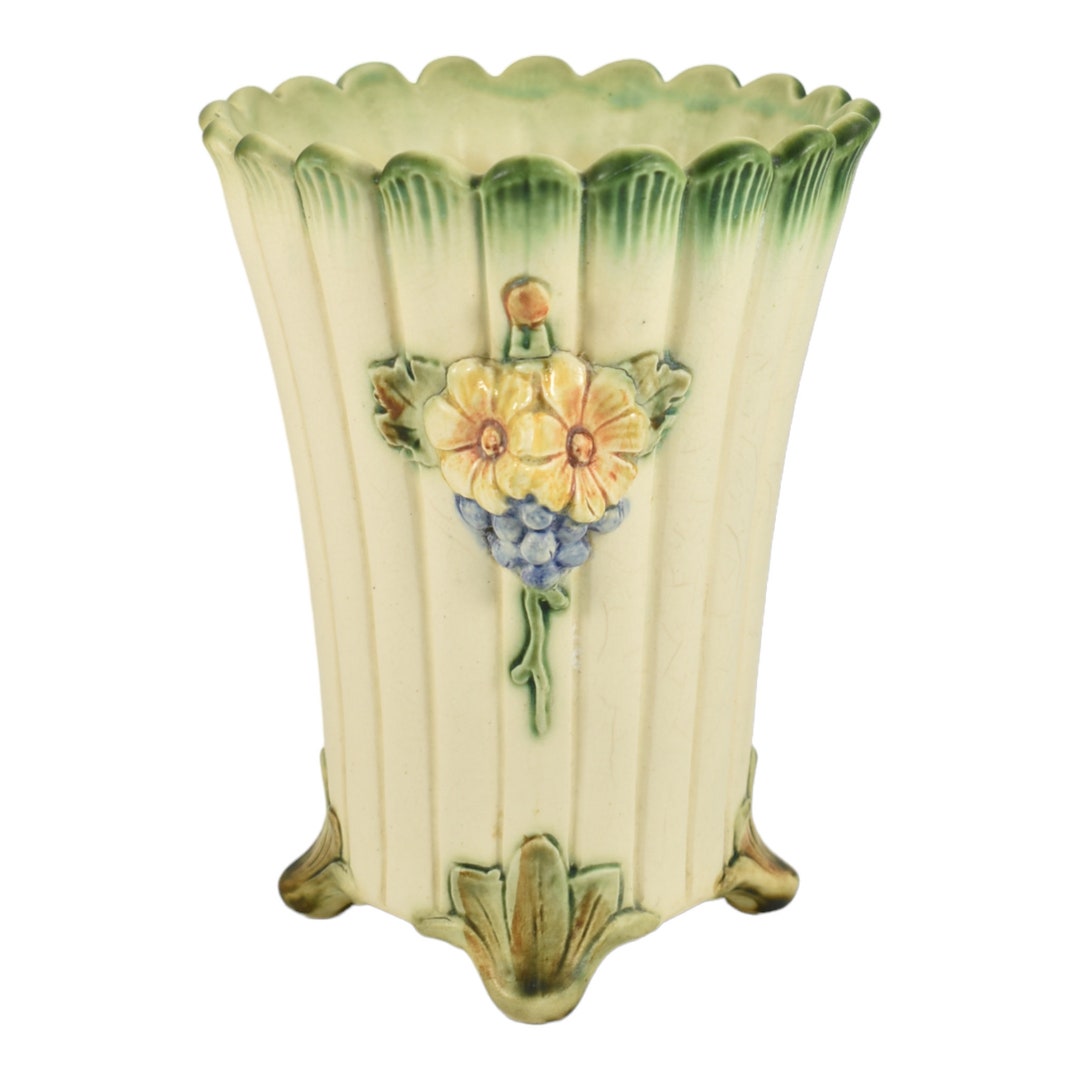 Weller Florenzo 1920s Vintage Art Pottery Ivory Footed Floral Ceramic ...