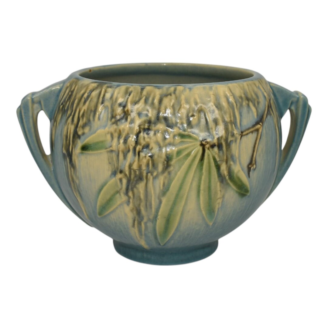 Roseville Moss Blue 1936 Vintage Art Deco Pottery Handled Ceramic Bowl ...