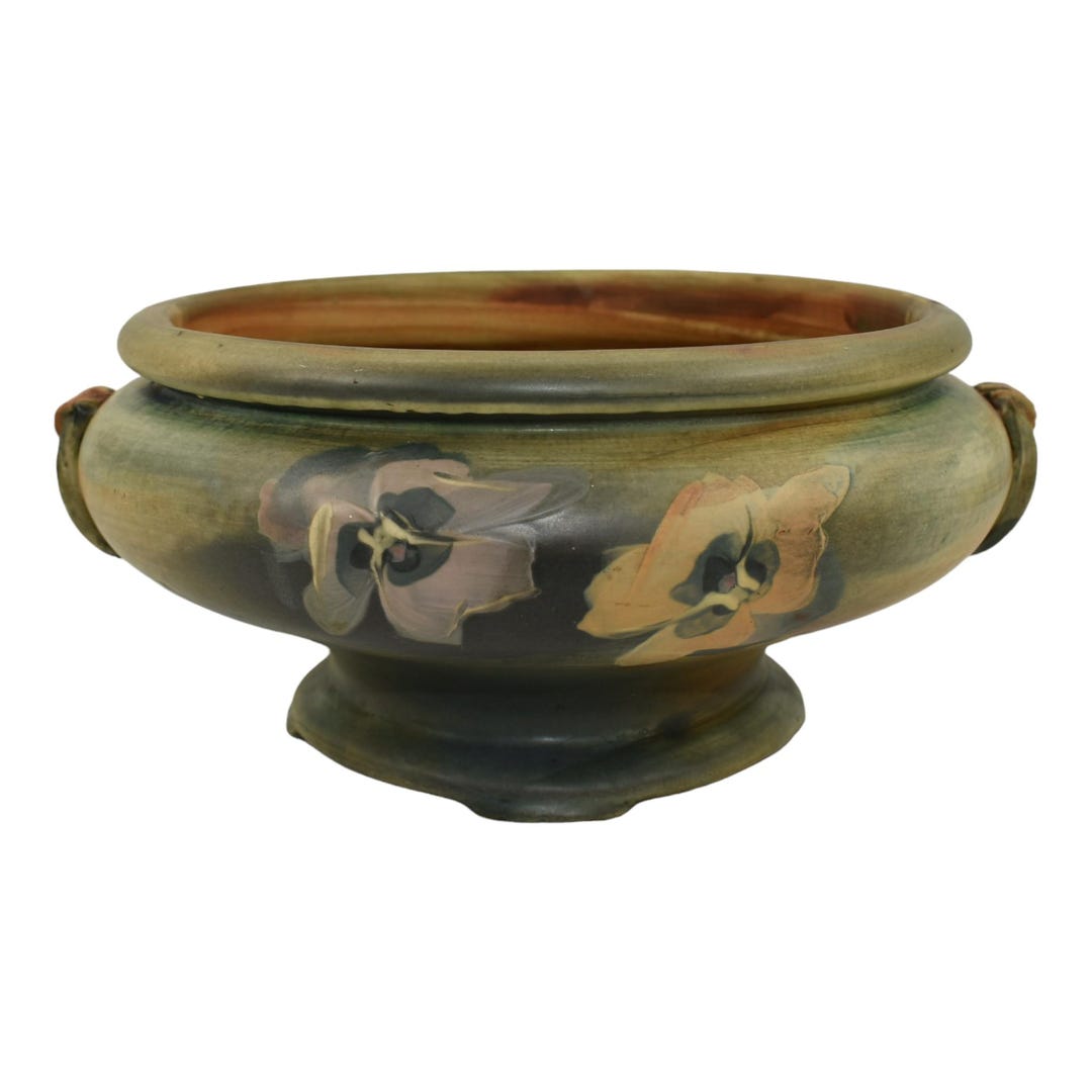 Weller Copra 1915 Vintage Art Pottery Pansy Floral Brown Green Ceramic ...