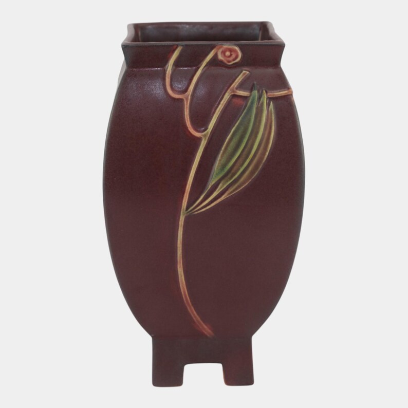 Roseville Futura Red 1928 Art Deco Pottery Chinese Footed Ceramic Vase ...