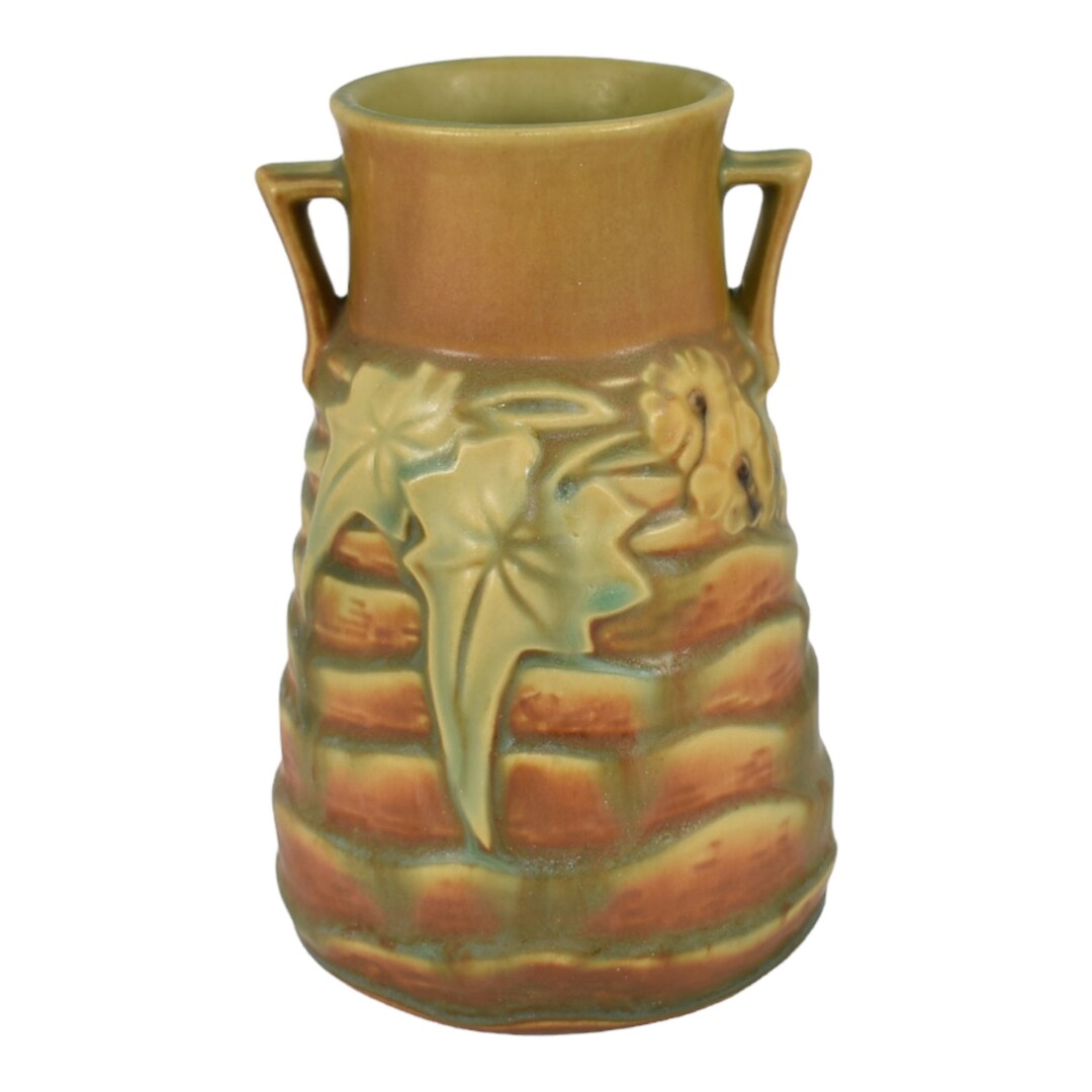 Roseville Luffa Brown 1934 Vintage Arts and Crafts Pottery Ceramic Vase ...