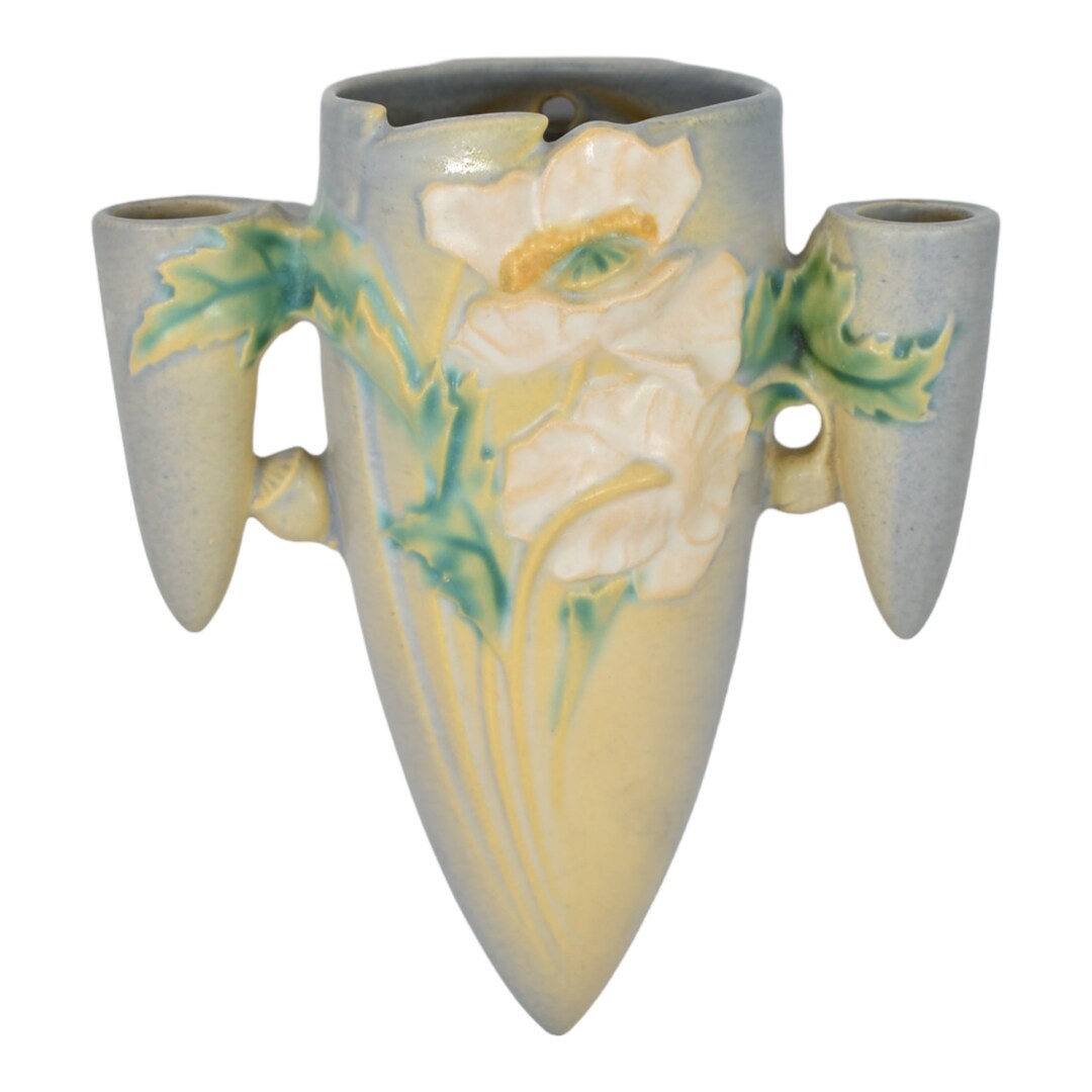Roseville Poppy Gray 1938 Vintage Art Deco Pottery Ceramic Wall Pocket ...