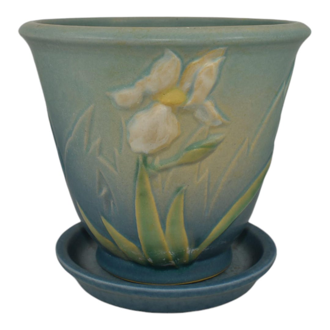 Roseville Iris Blue 1938 Vintage Art Pottery Ceramic Flower Pot Planter ...