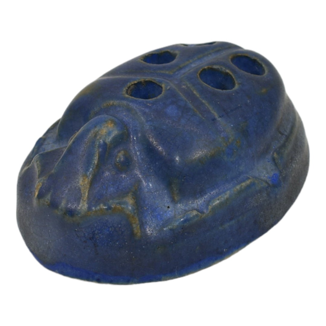 Fulper 1917-34 Arts and Crafts Pottery Matte Blue Scarab Flower Frog ...