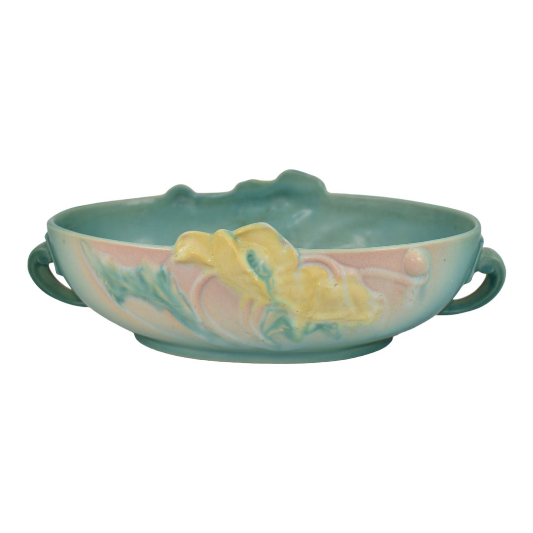 Roseville Poppy Green 1938 Vintage Art Pottery Ceramic Console - Etsy