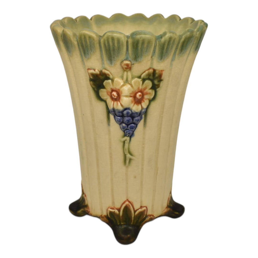 Weller Florenzo 1920s Vintage Art Pottery Ivory Footed Floral Ceramic ...