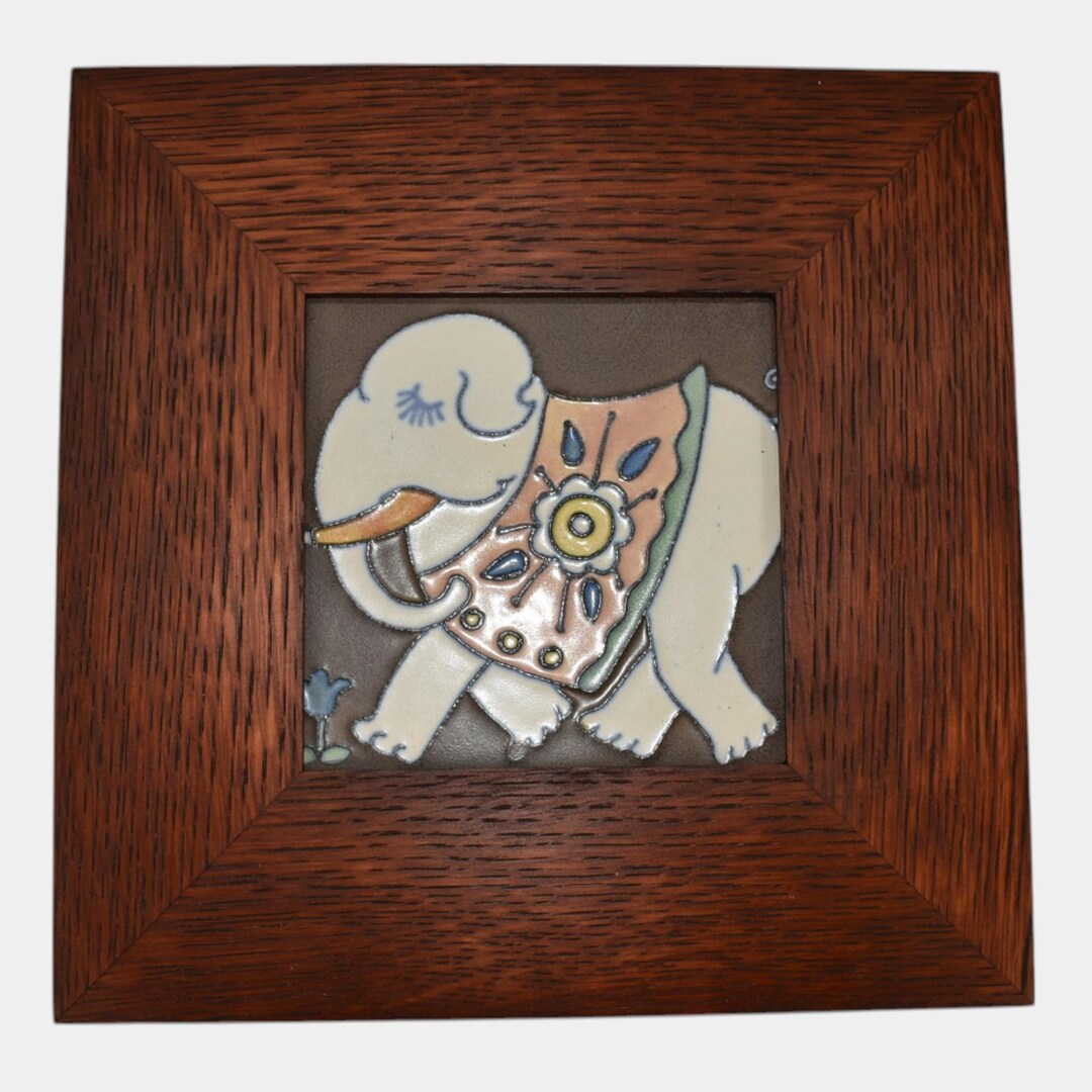 Flint Faience 1920s Pottery Brown White Walking Elephant Framed Tile - Etsy