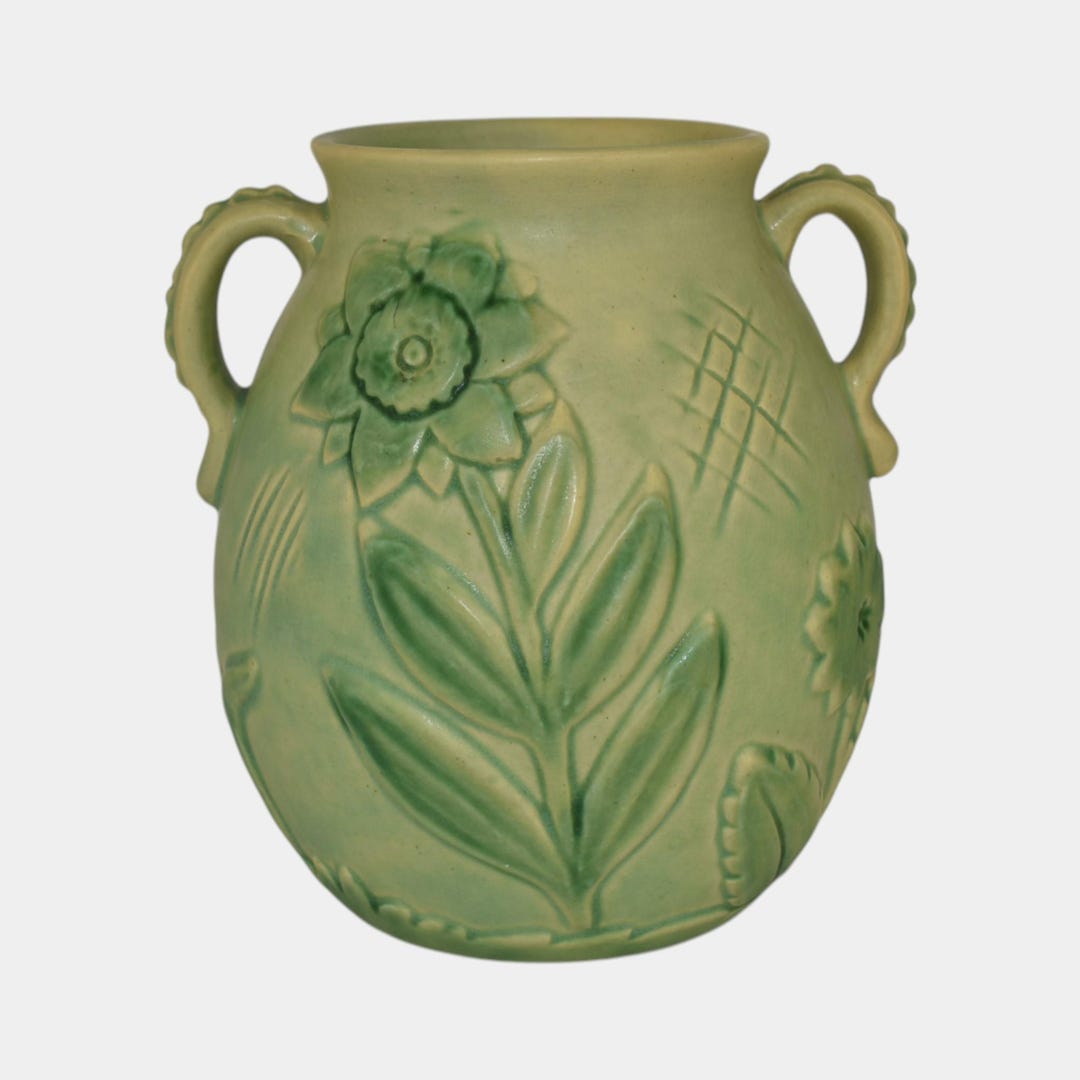 Weller Manhattan Early 1930s Vintage Art Deco Pottery Green Ceramic ...