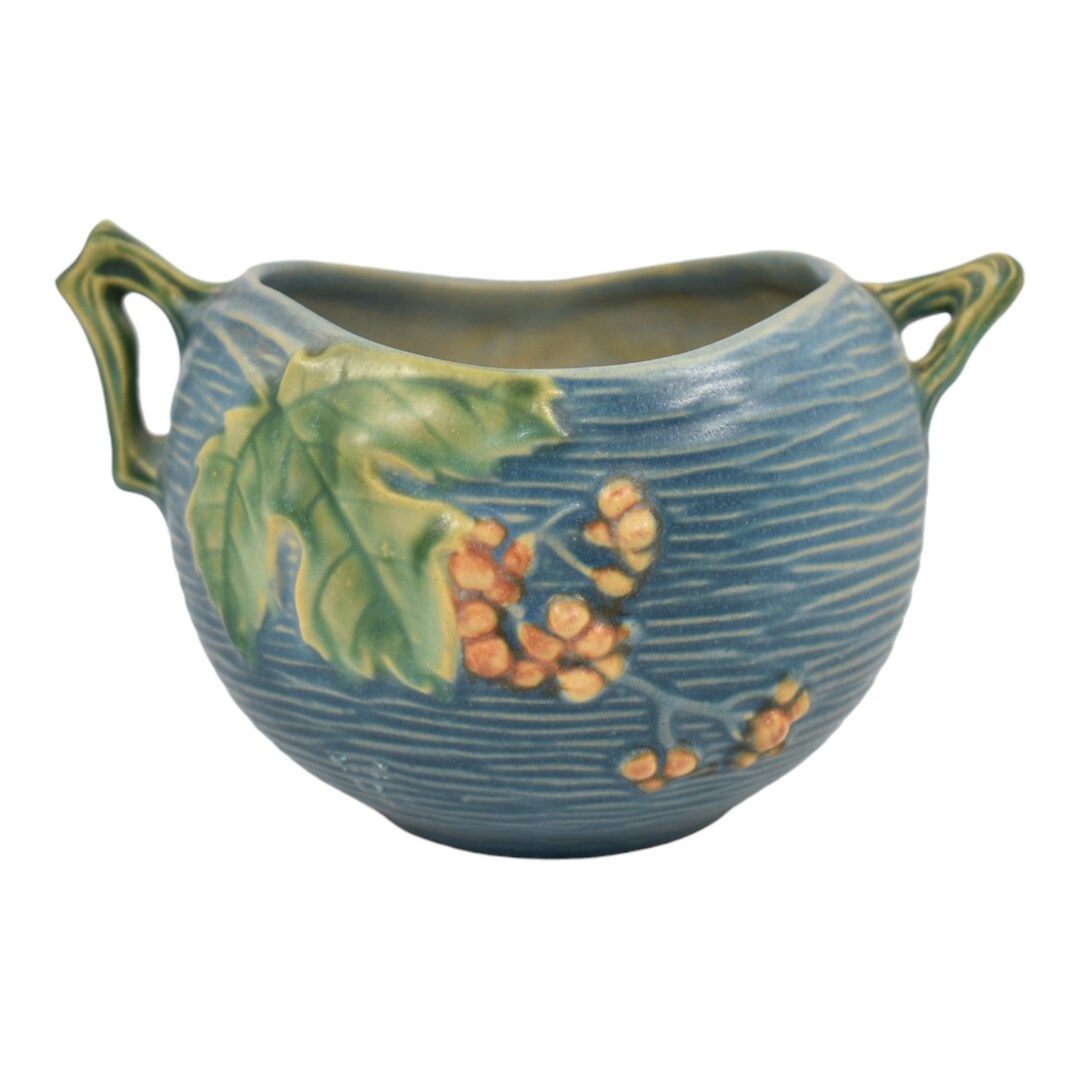 Roseville Bushberry Blue 1941 Vintage Art Pottery Ceramic Bowl 411-4 - Etsy