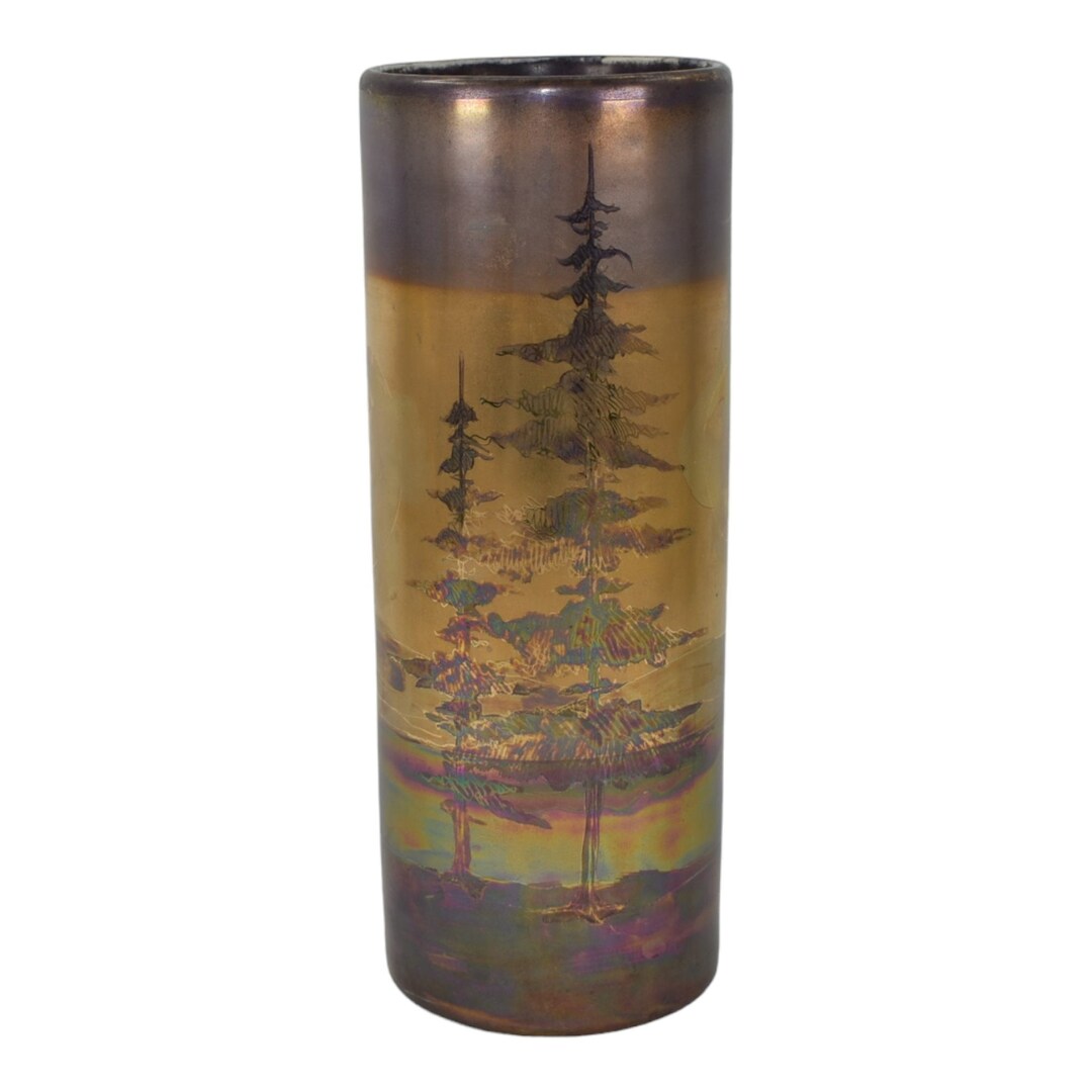 Weller Lasa 1920s Art Nouveau Pottery Luster Glaze Scenic Pine Trees ...