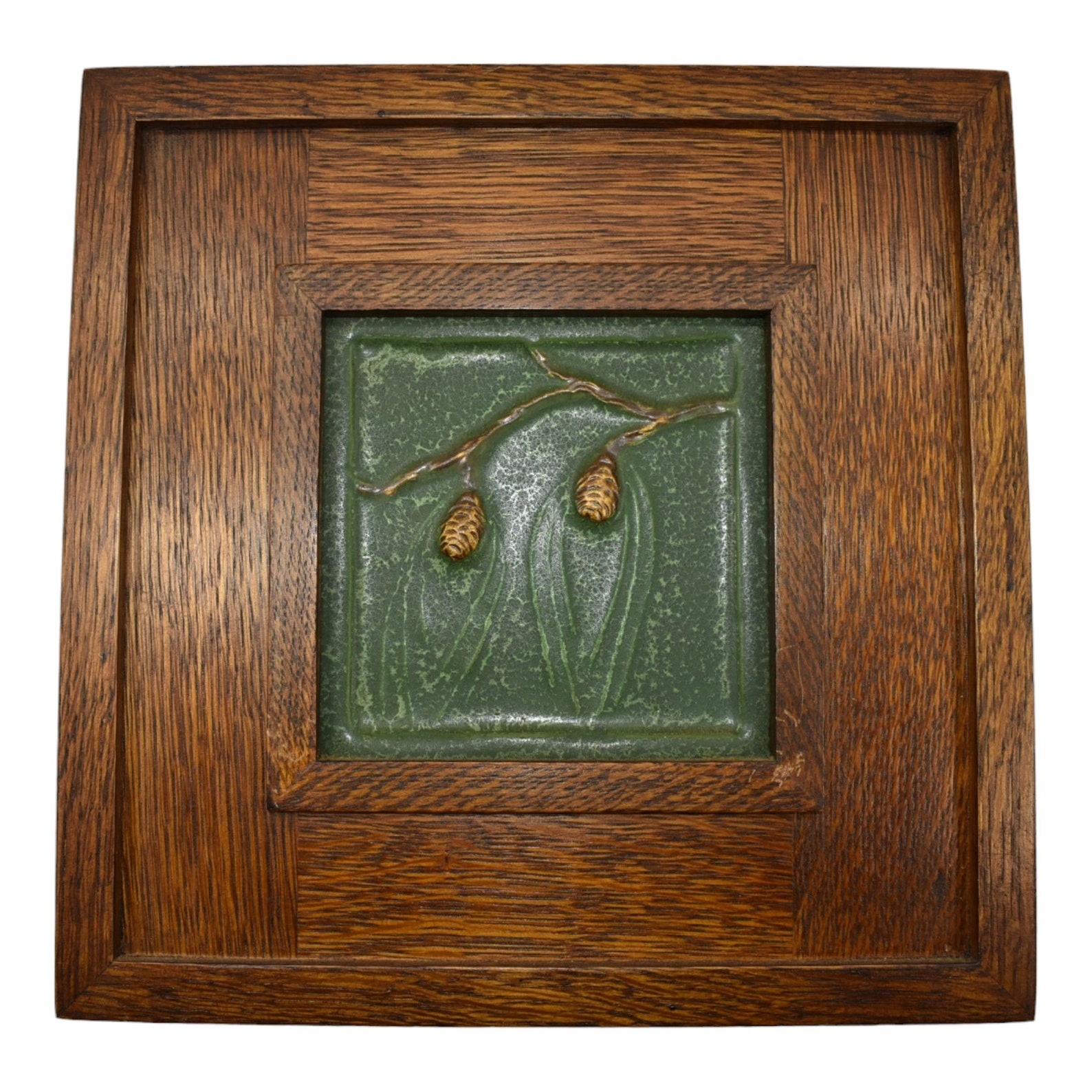 Ephraim Faience Hand Made Art Pottery Northwoods Pine Cone Green Framed ...