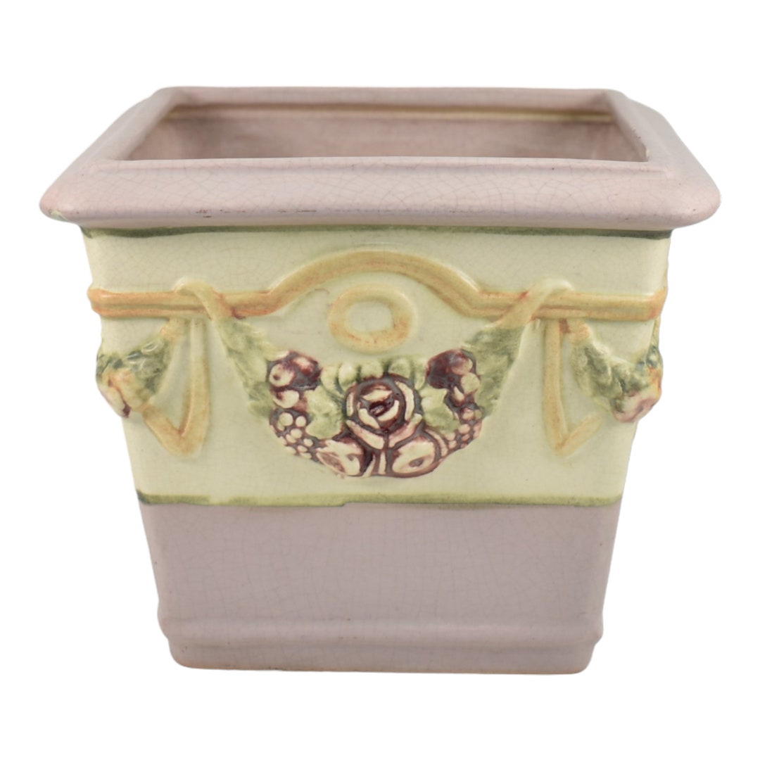 Weller Roma 1910-20s Vintage Art Pottery Floral Pink Square Ceramic ...