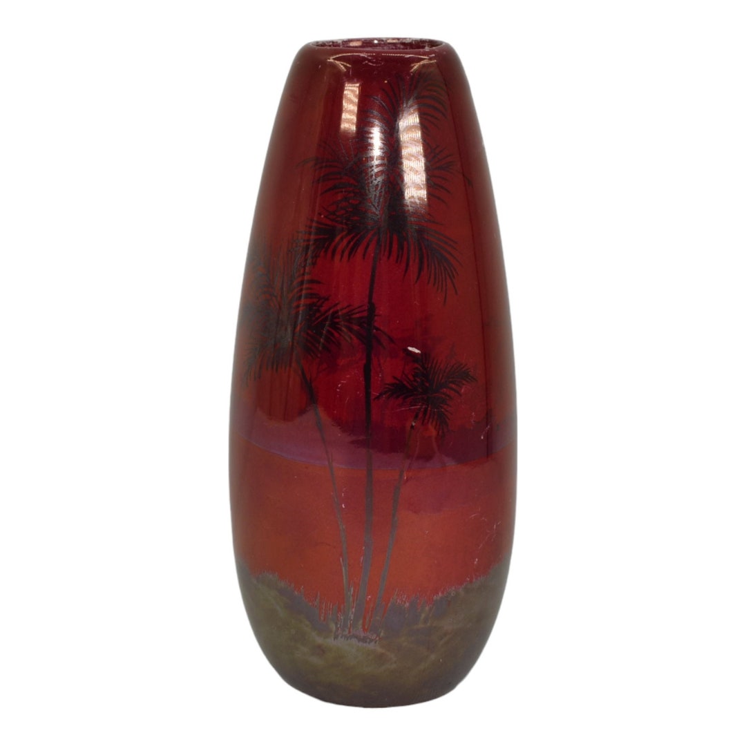 Weller Lamar 1920s Vintage Art Deco Pottery Palm Trees Scenic Red ...