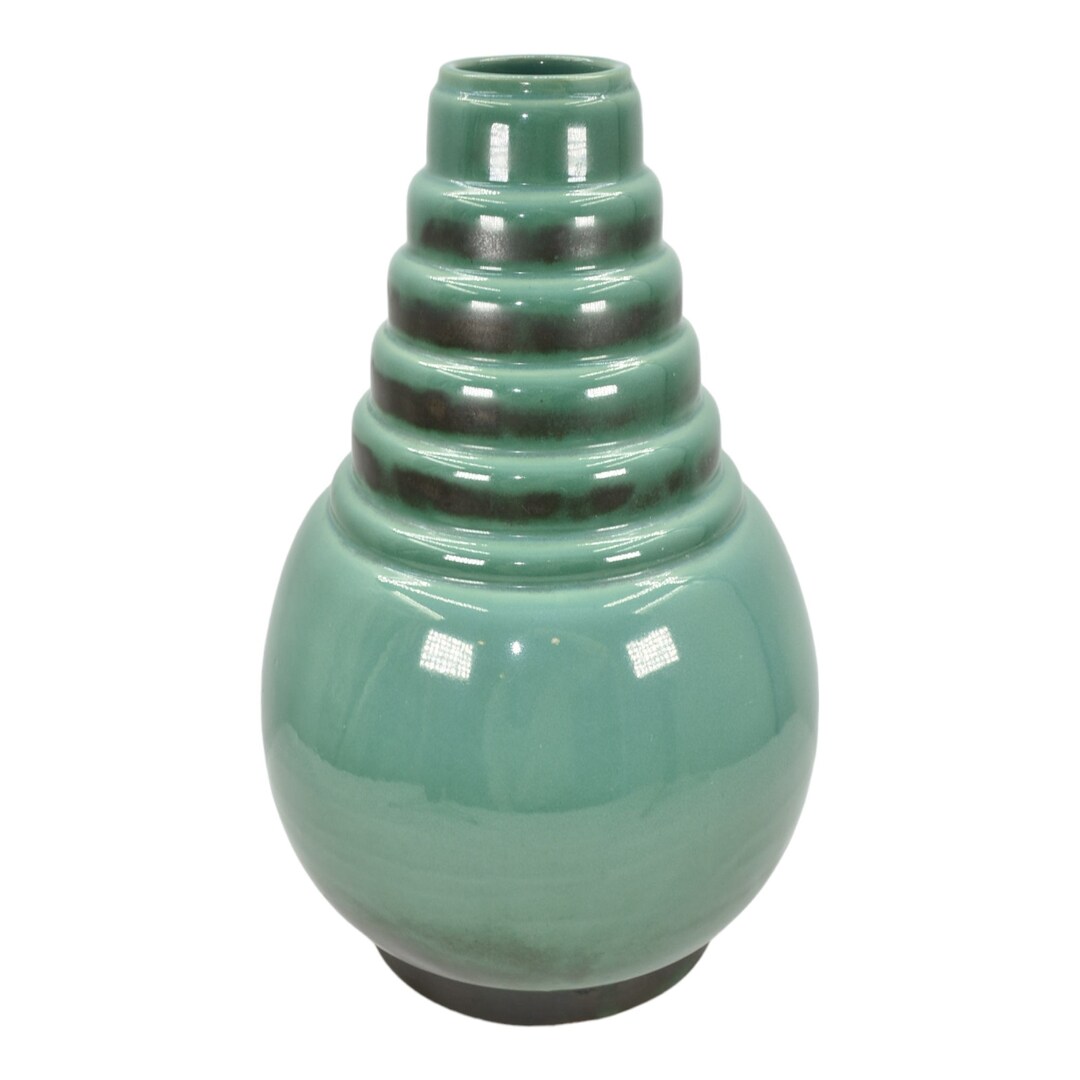 Roseville Futura Green 1928 Vintage Art Deco Pottery Bomb Ceramic Vase ...